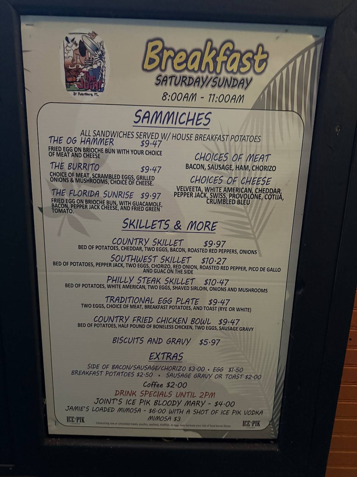 Menu at The Joint St. Pete pub & bar, Saint Petersburg
