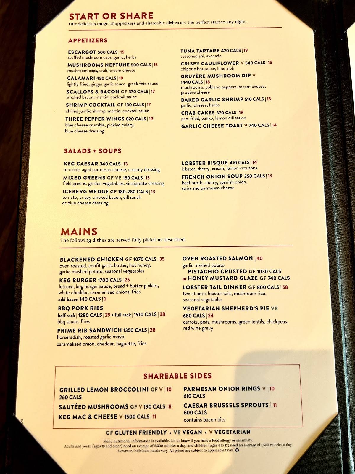 Menu at The Keg Steakhouse + Bar - Kingston, Kingston, 300 King St E