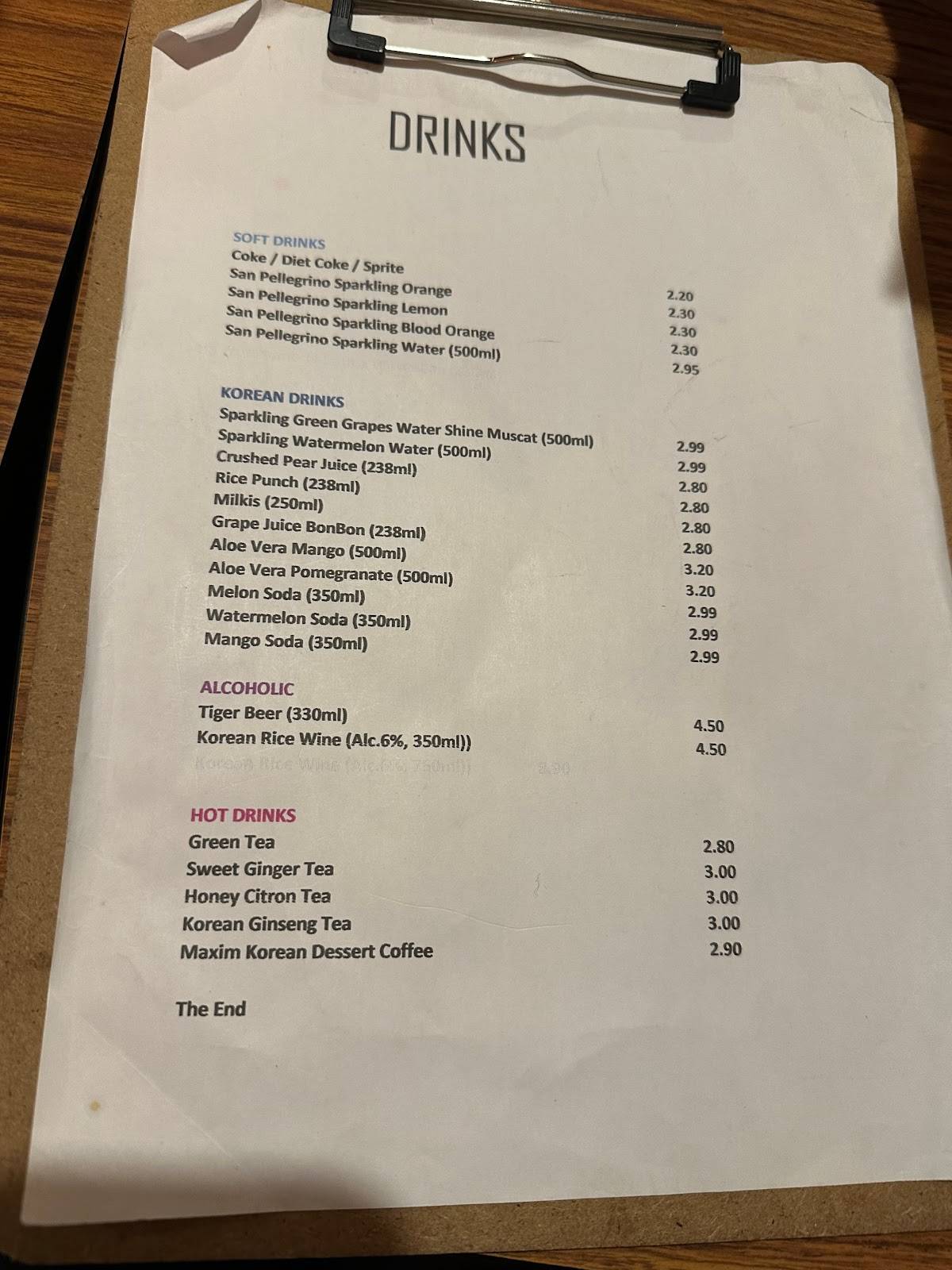 Menu at The Kimchi restaurant, Norwich