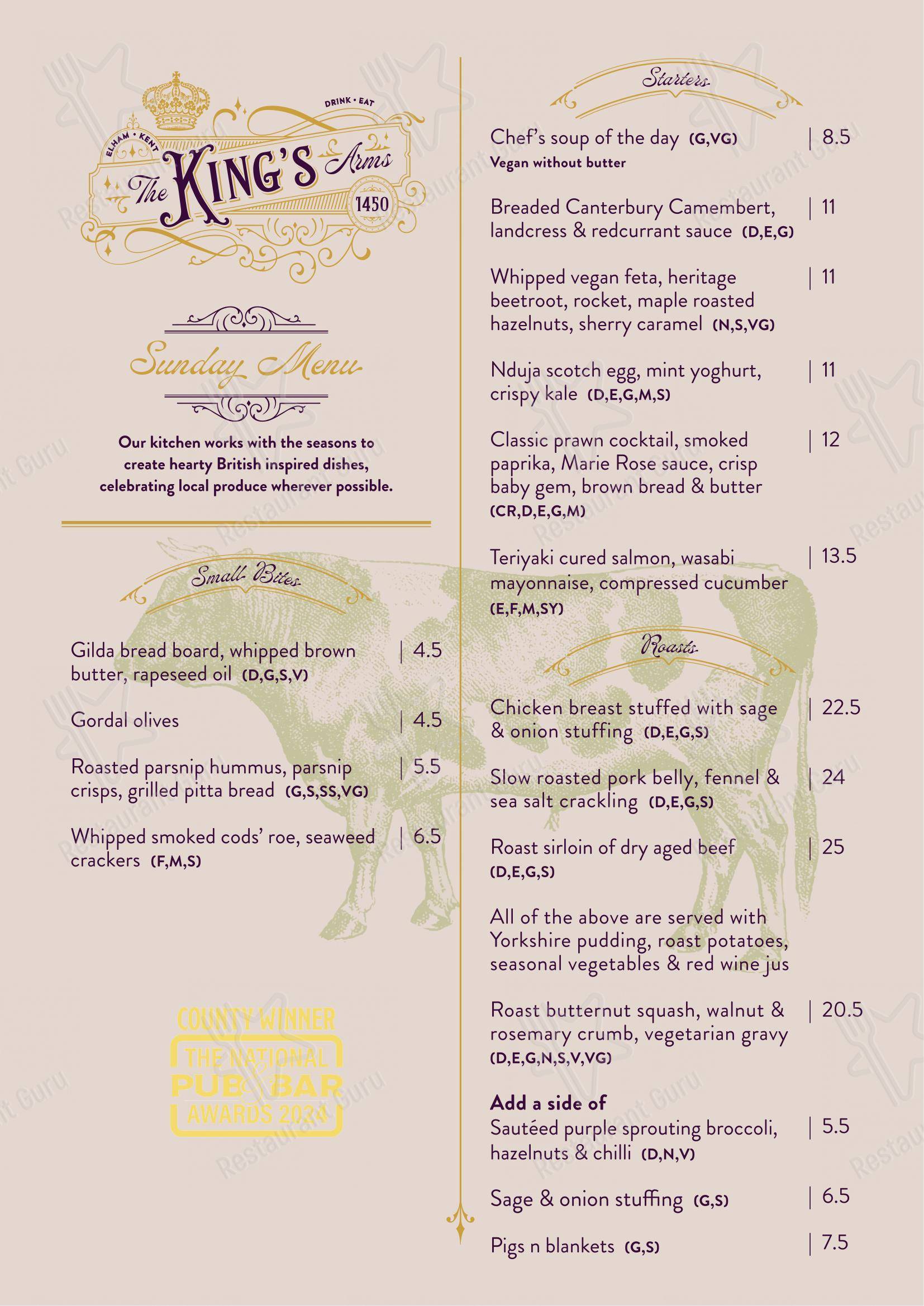 Menu at The Kings Arms pub & bar, Elham