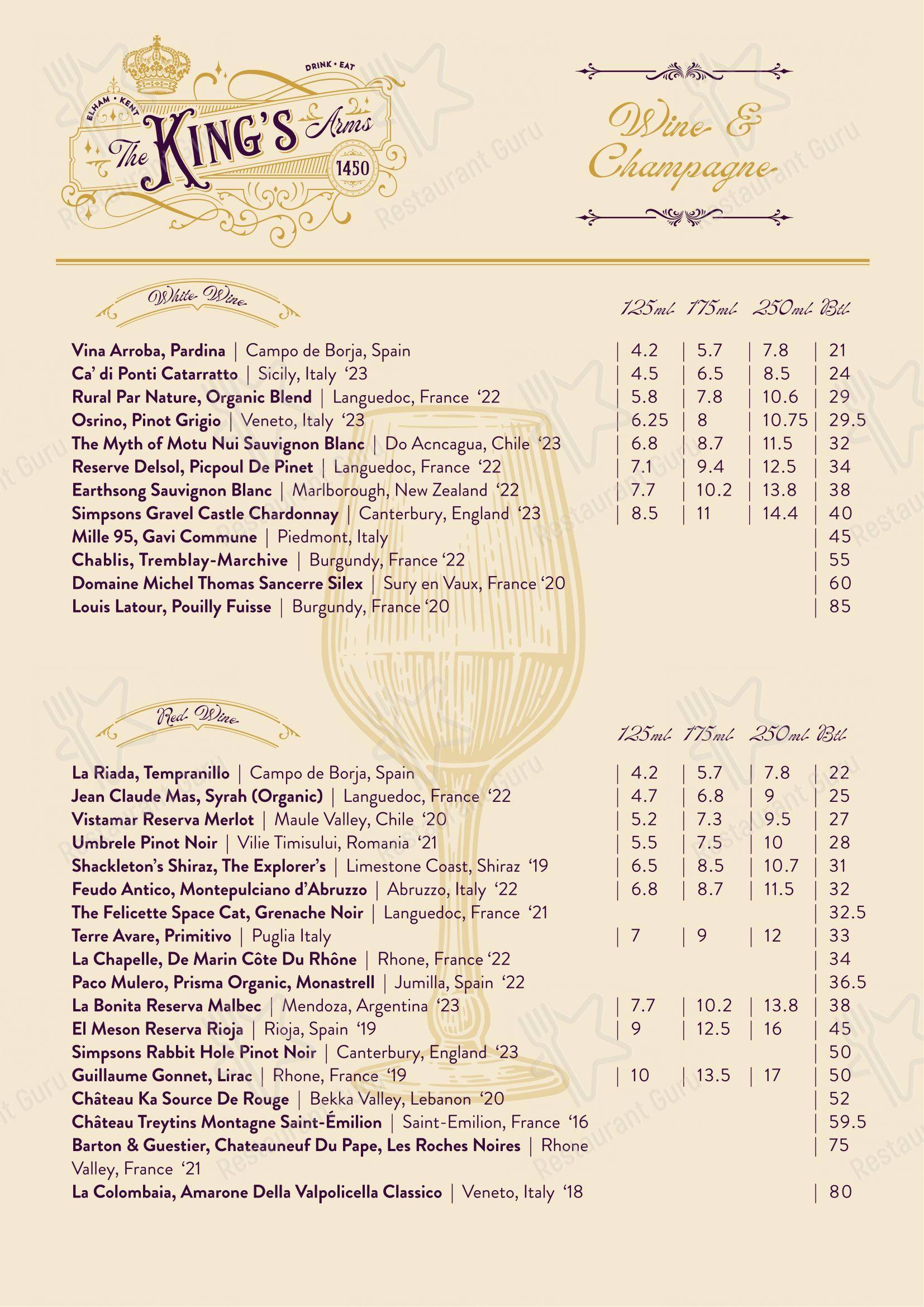 Menu at The Kings Arms pub & bar, Elham