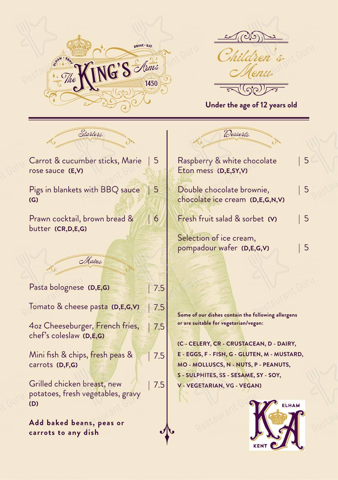 Menu at The Kings Arms pub & bar, Elham