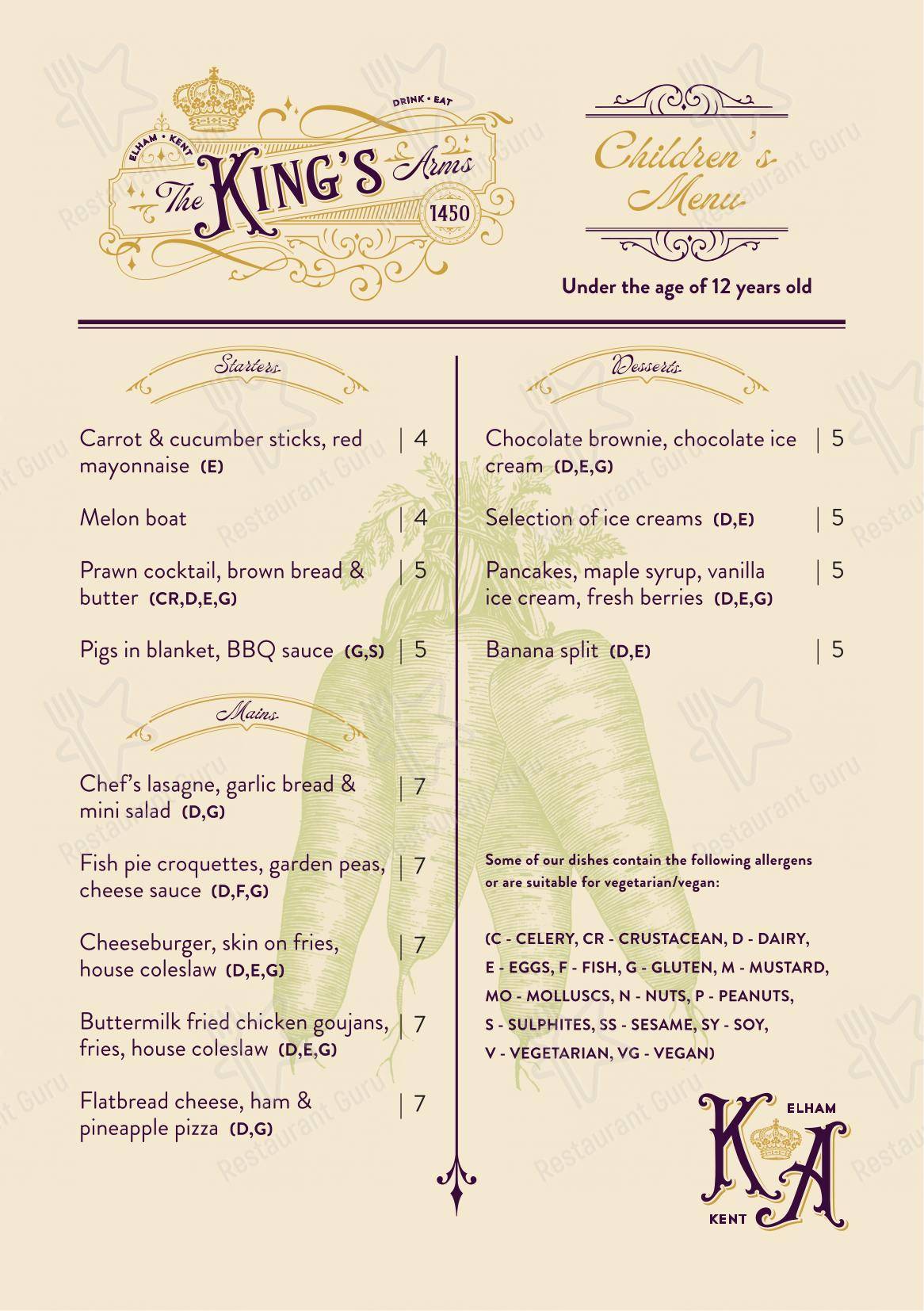 Menu at The Kings Arms pub & bar, Elham