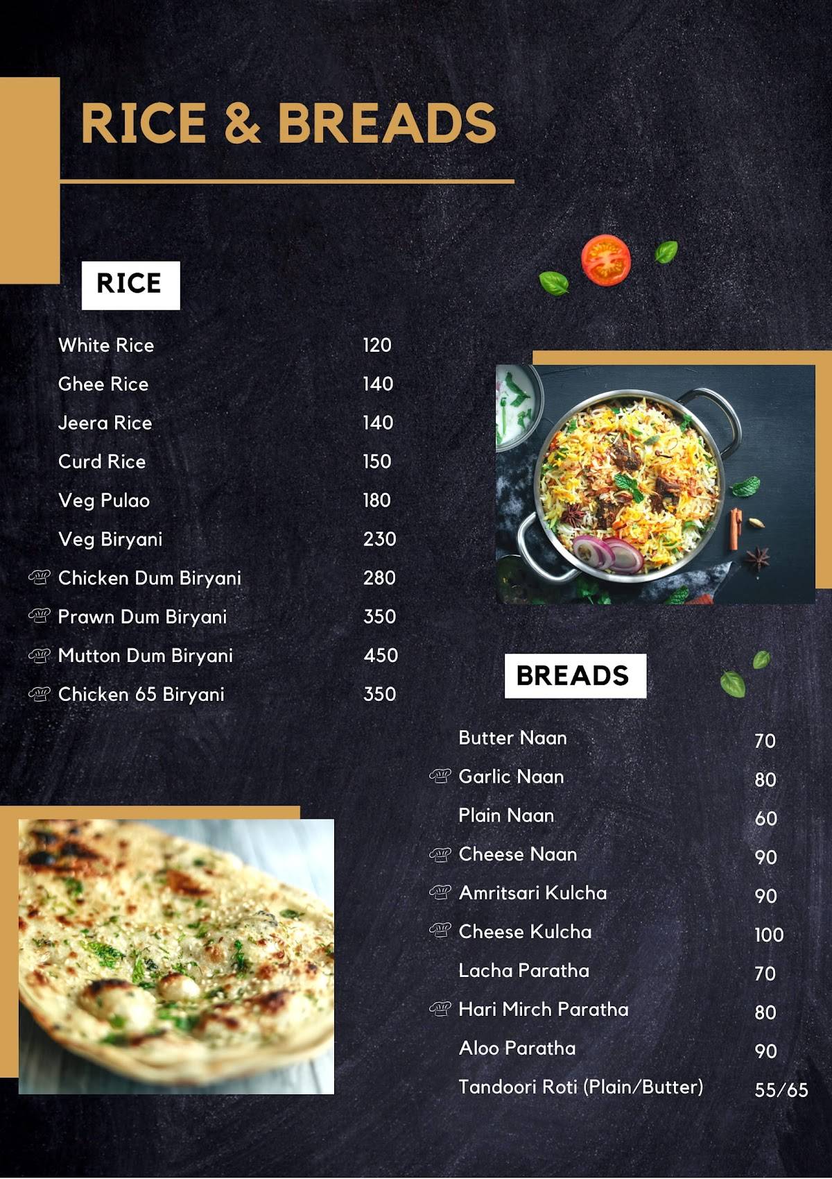 Menu at The Kochi Cookhouse, Kochi