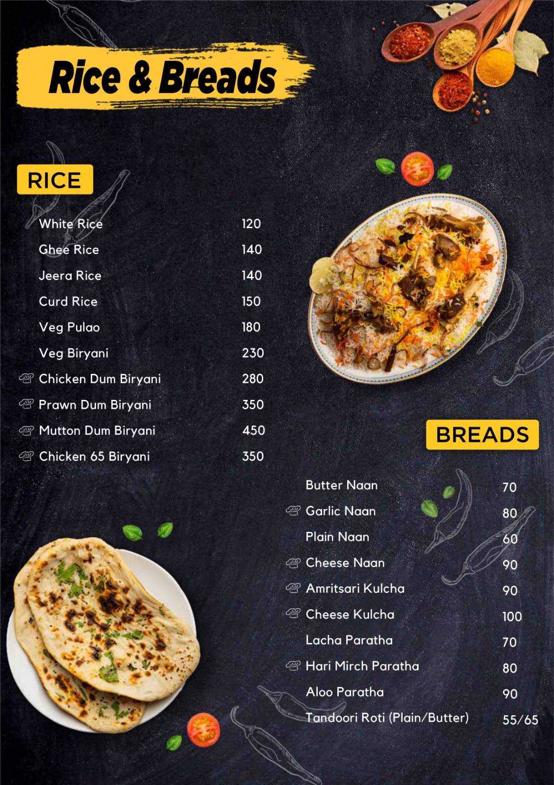 Menu at The Kochi Cookhouse, Kochi