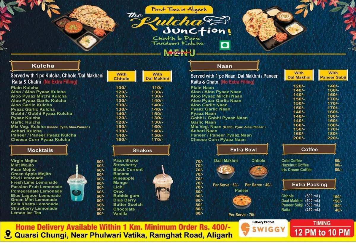 Menu at The Kulcha Junction, Aligarh