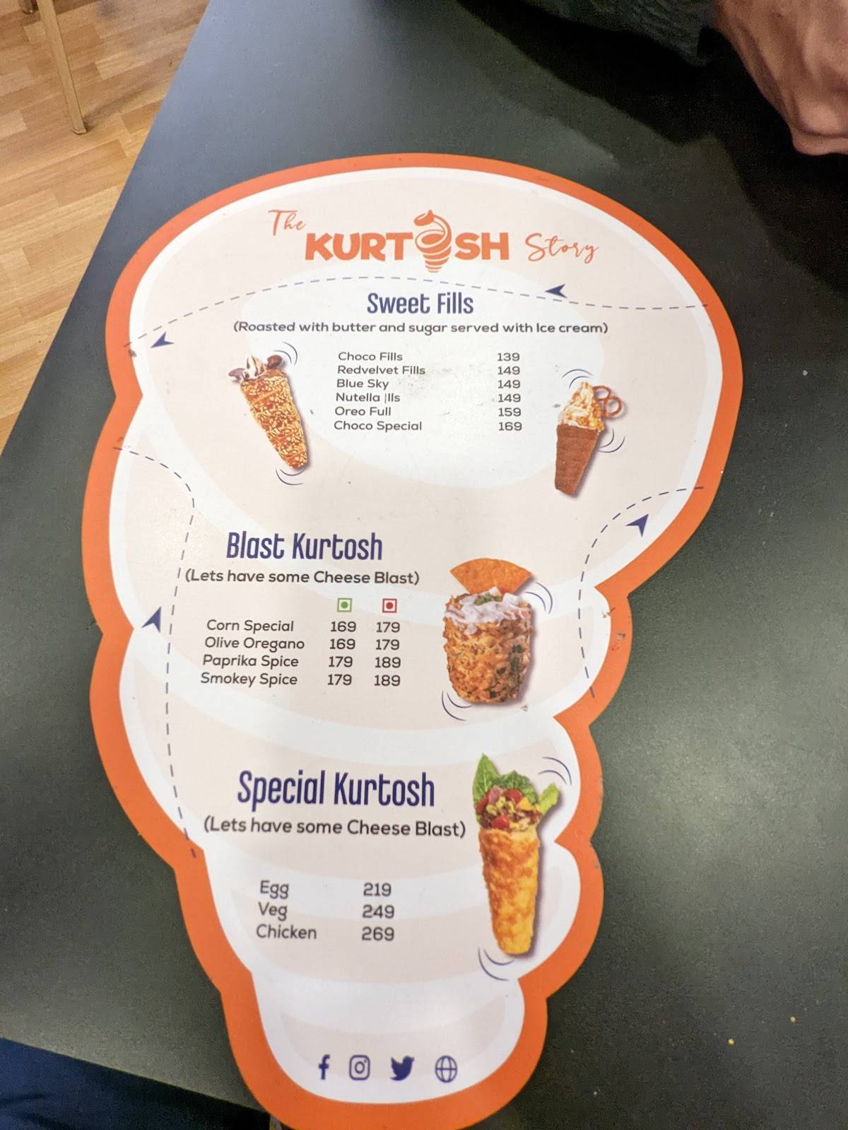 Menu at The Kurtosh Story, Hyderabad