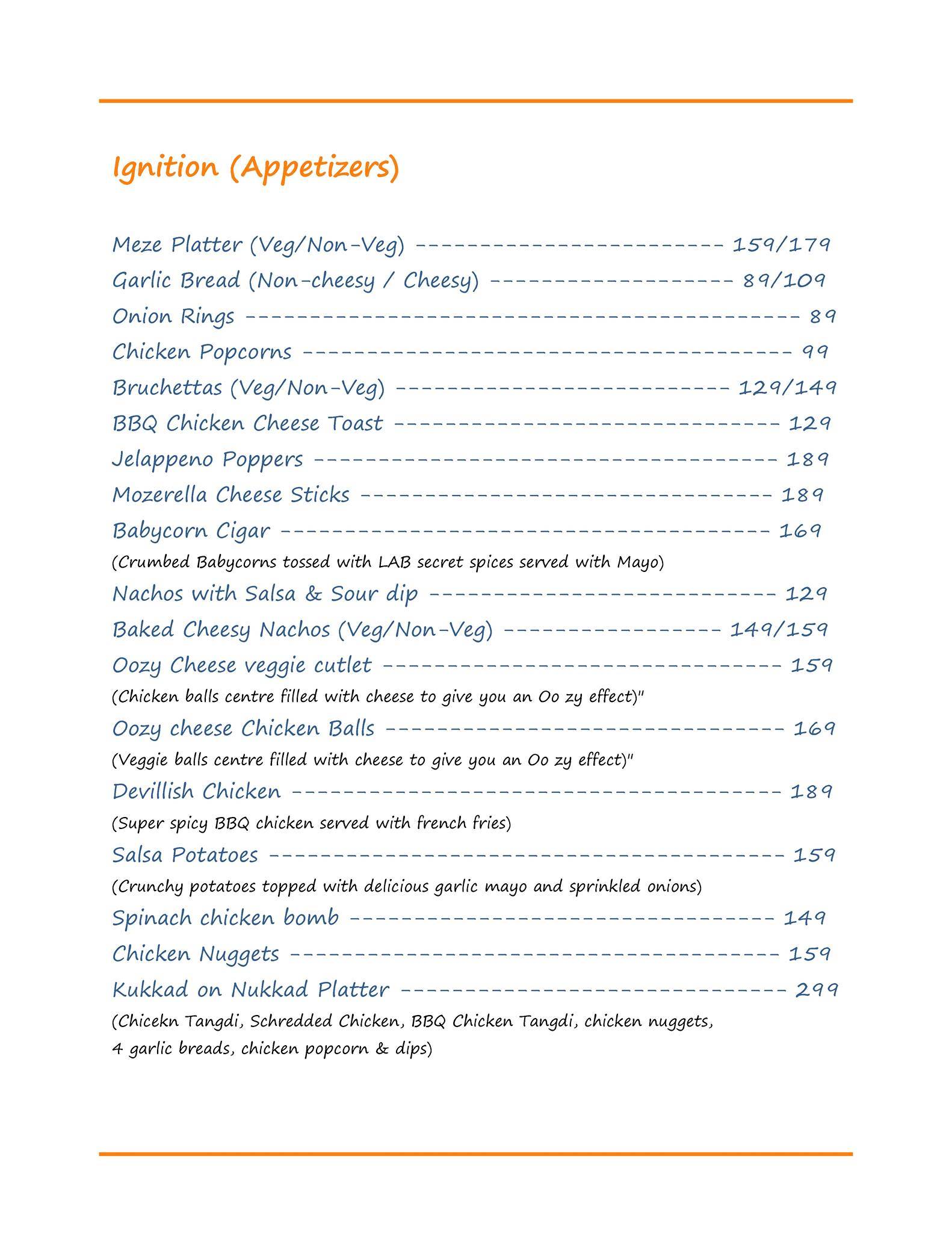 Menu at The LAB Cafe, Delhi