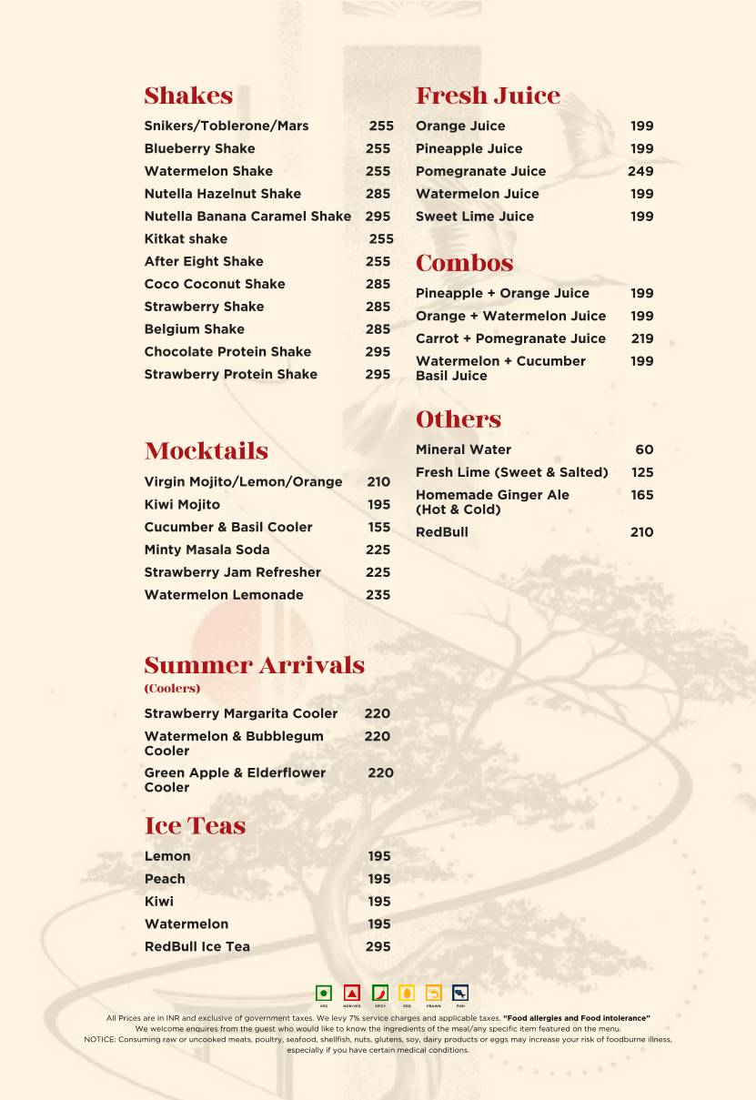 Menu at The Lama, Jaipur