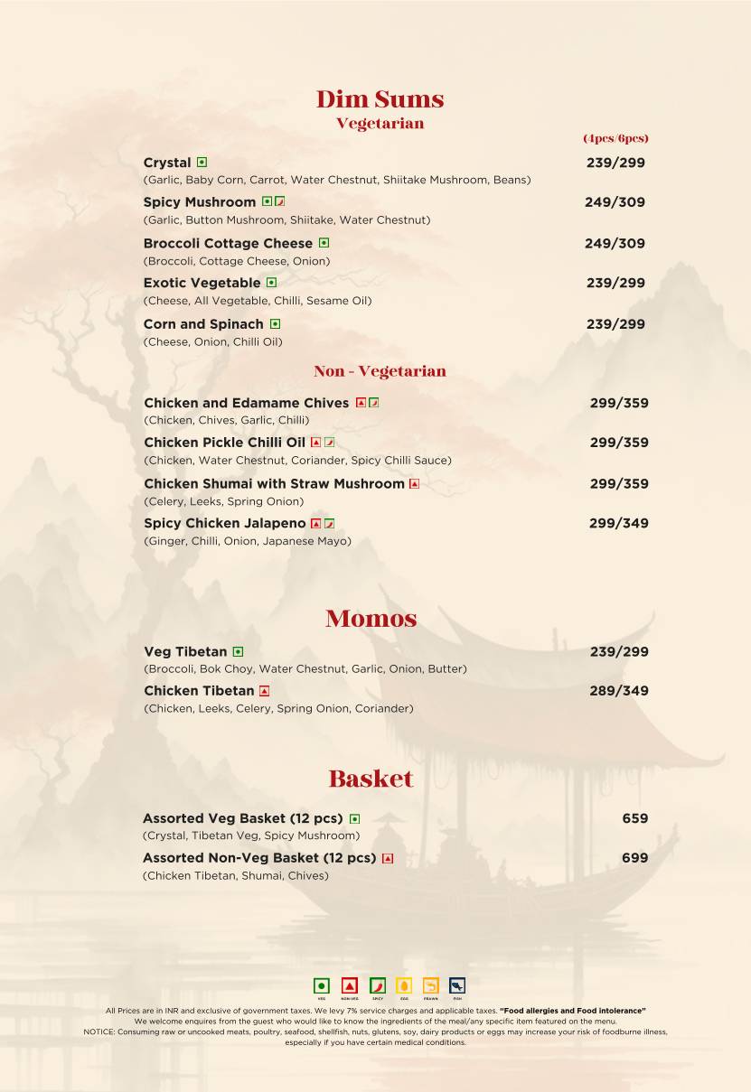 Menu at The Lama, Jaipur