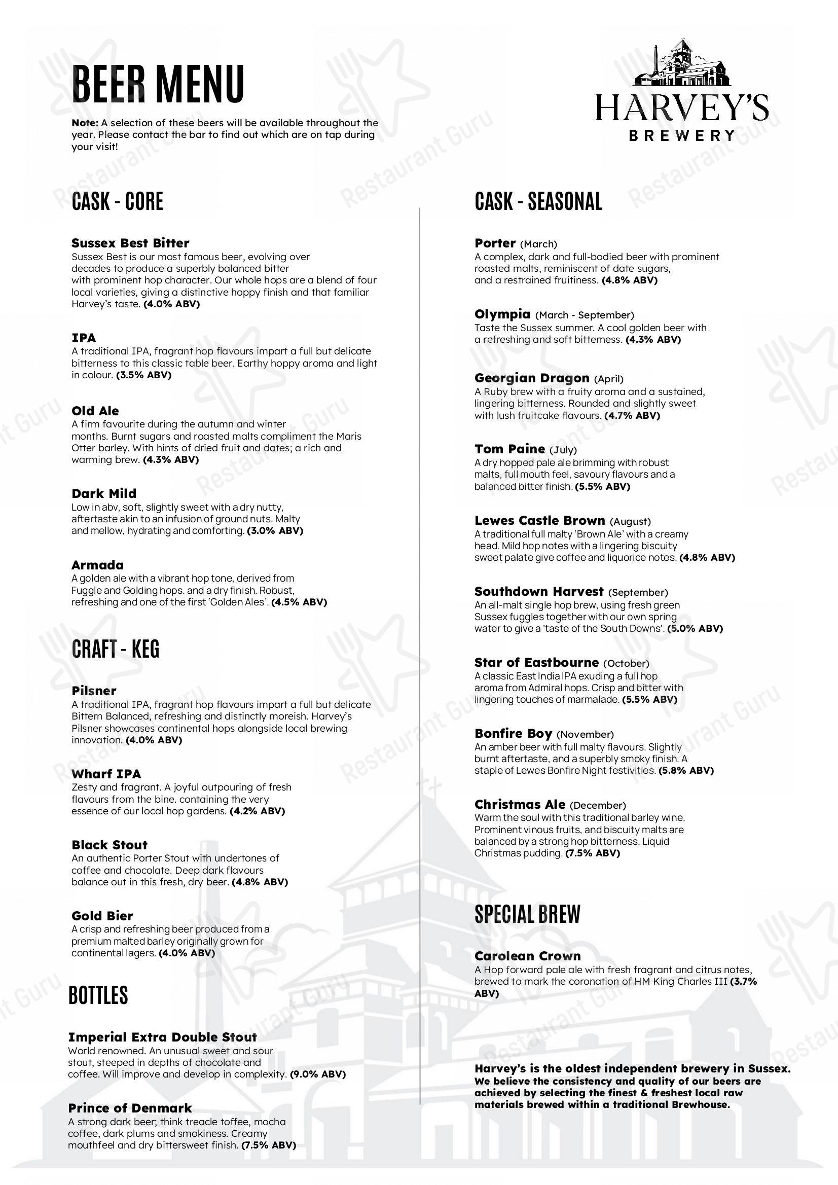 Menu at The Lamb Inn restaurant, Eastbourne