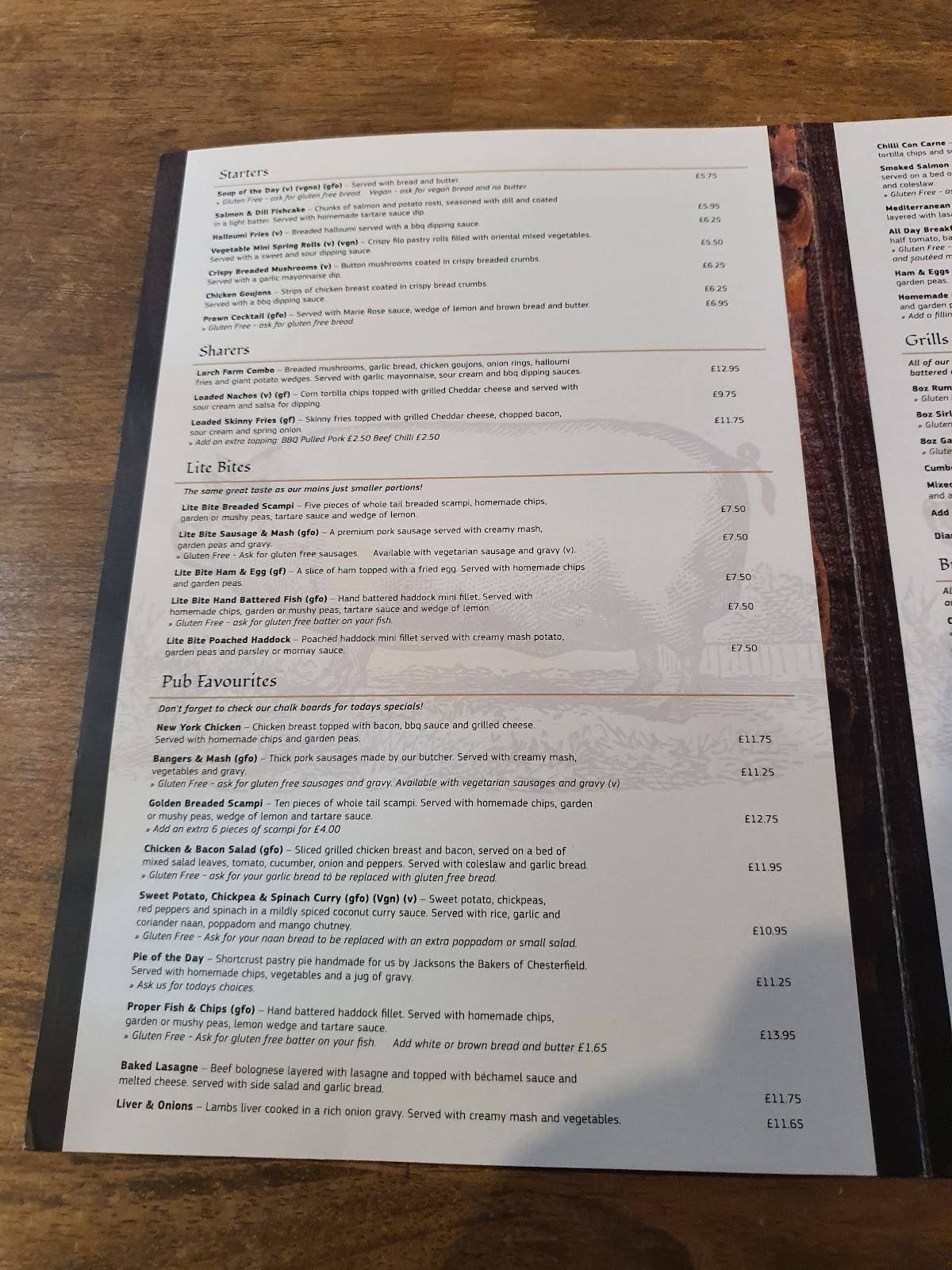 Menu at The Larch Farm pub & bar, Ravenshead