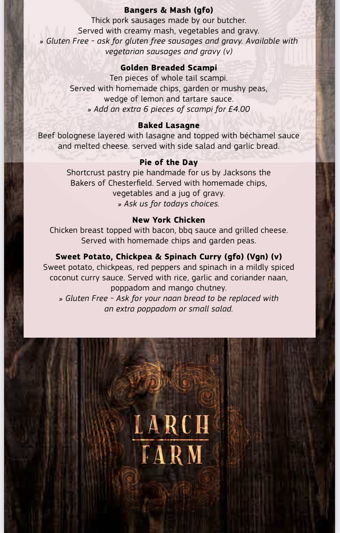 Menu at The Larch Farm pub & bar, Ravenshead