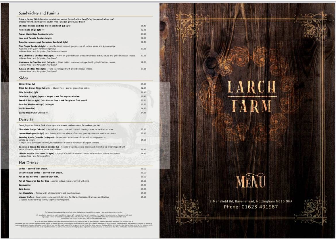 Menu at The Larch Farm pub & bar, Ravenshead