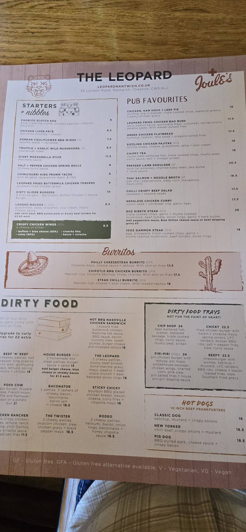 Menu at The Leopard pub & bar, Nantwich