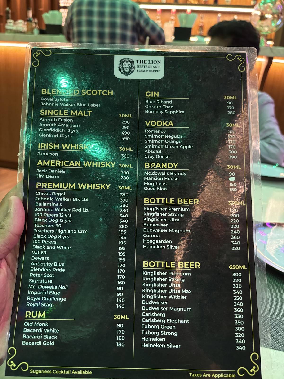 Menu at The Lion Resto-Bar, Mysuru