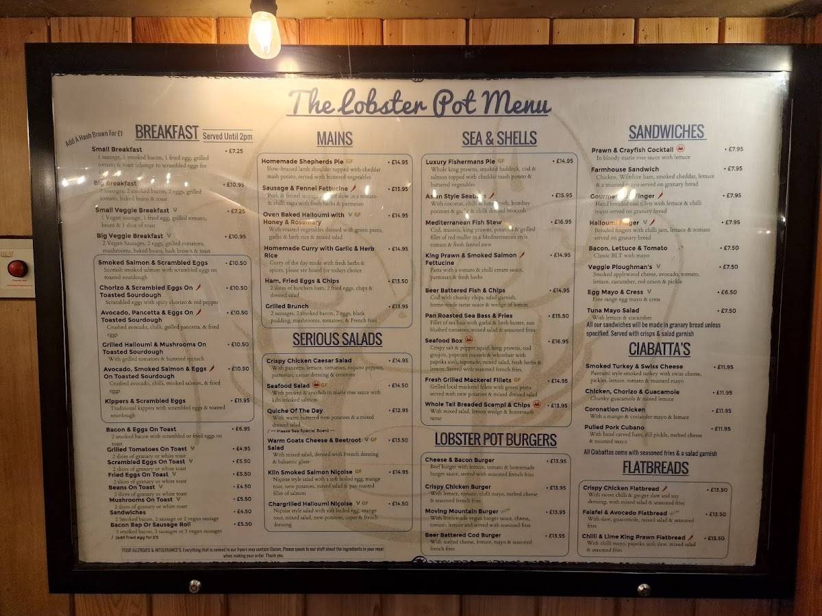 Menu at The Lobster Pot restaurant, Bognor Regis