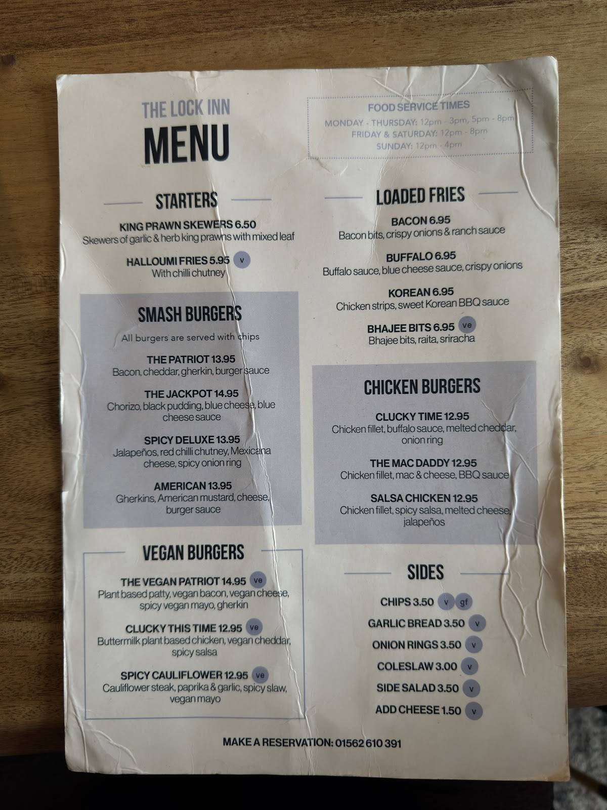 Menu at The Lock Inn and Old Smithy Tearoom pub & bar, Kidderminster