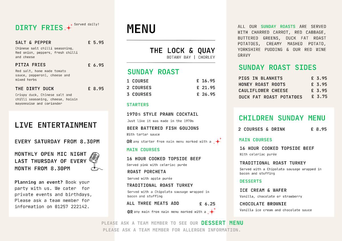 Menu at The Lock & Quay pub & bar, Chorley
