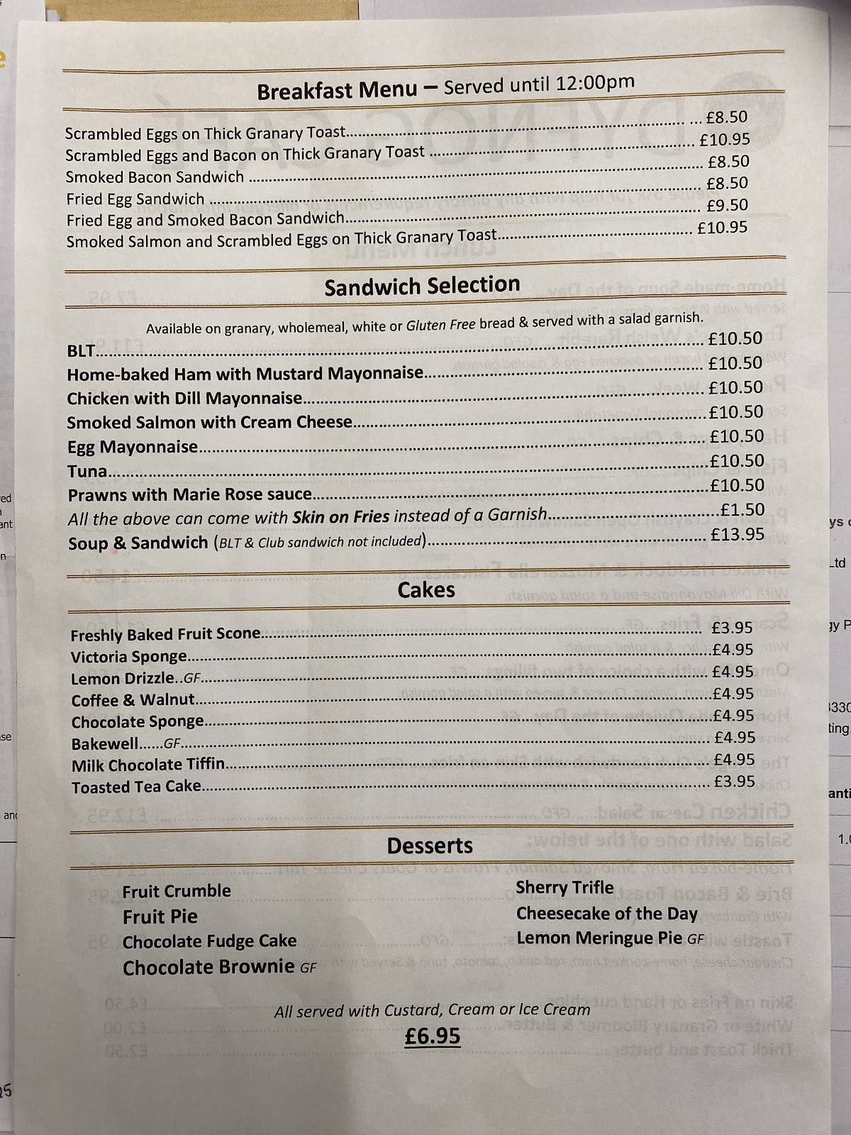 Menu at The Lodge cafe, Denbigh, Llanrhaeadr