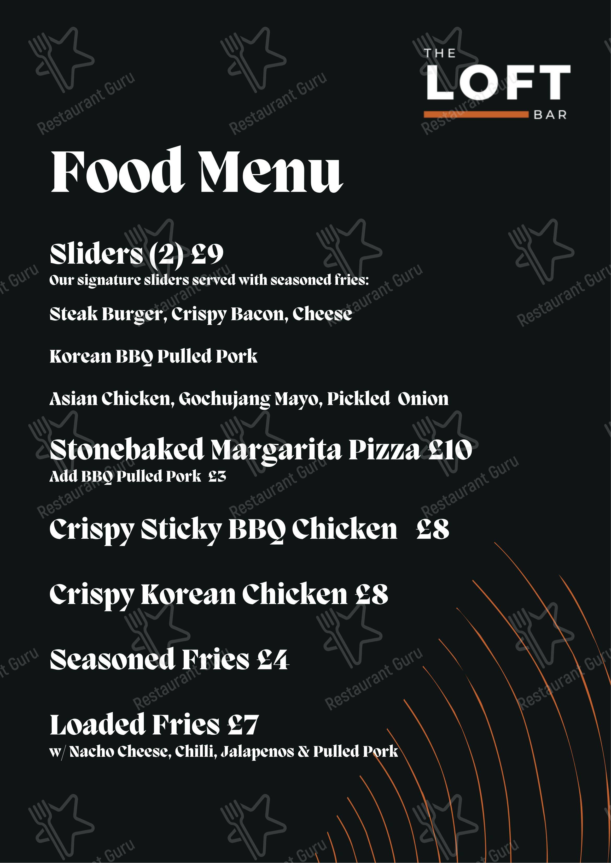Menu at The Loft Bar, Bridgend, 20 Nolton St
