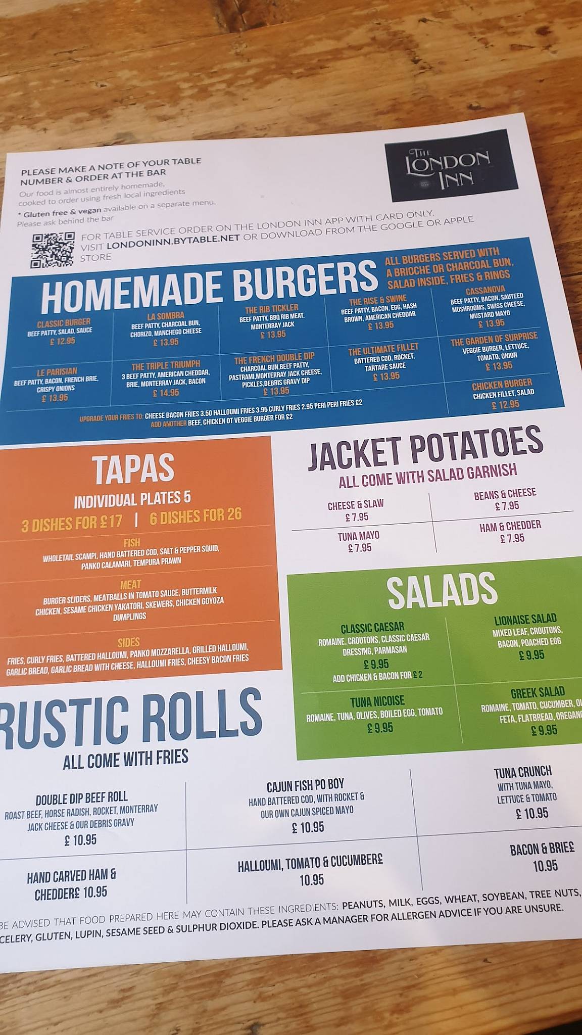Menu at The London Inn pub & bar, Stamford