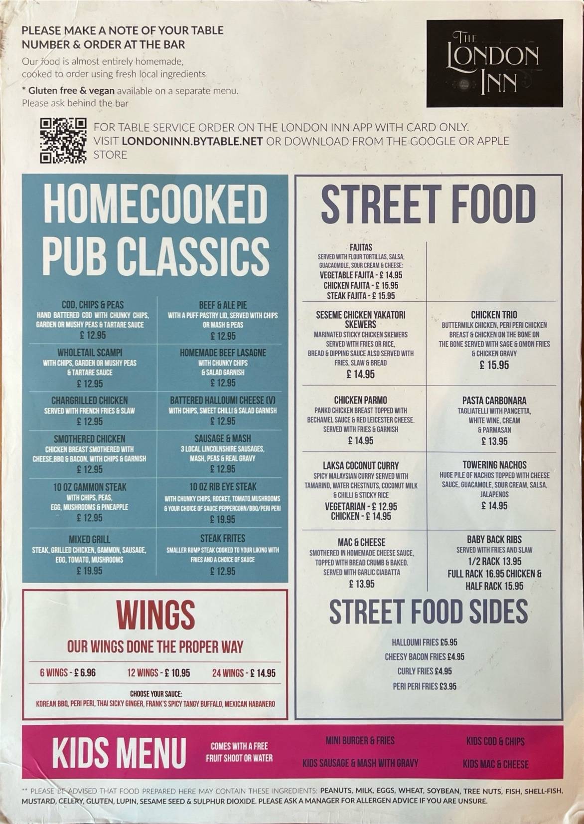 Menu at The London Inn pub & bar, Stamford