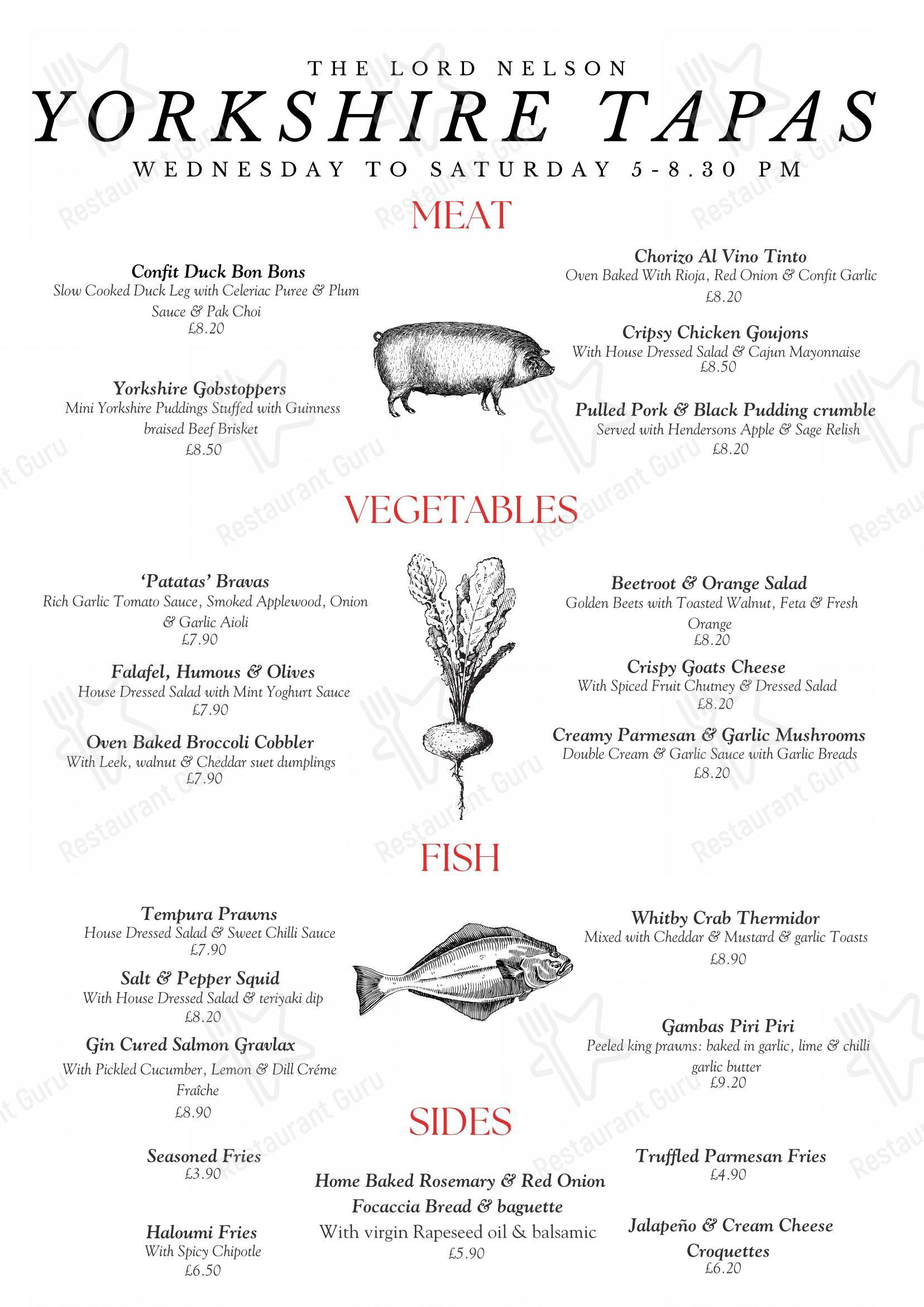 Menu at The Lord Nelson pub & bar, York