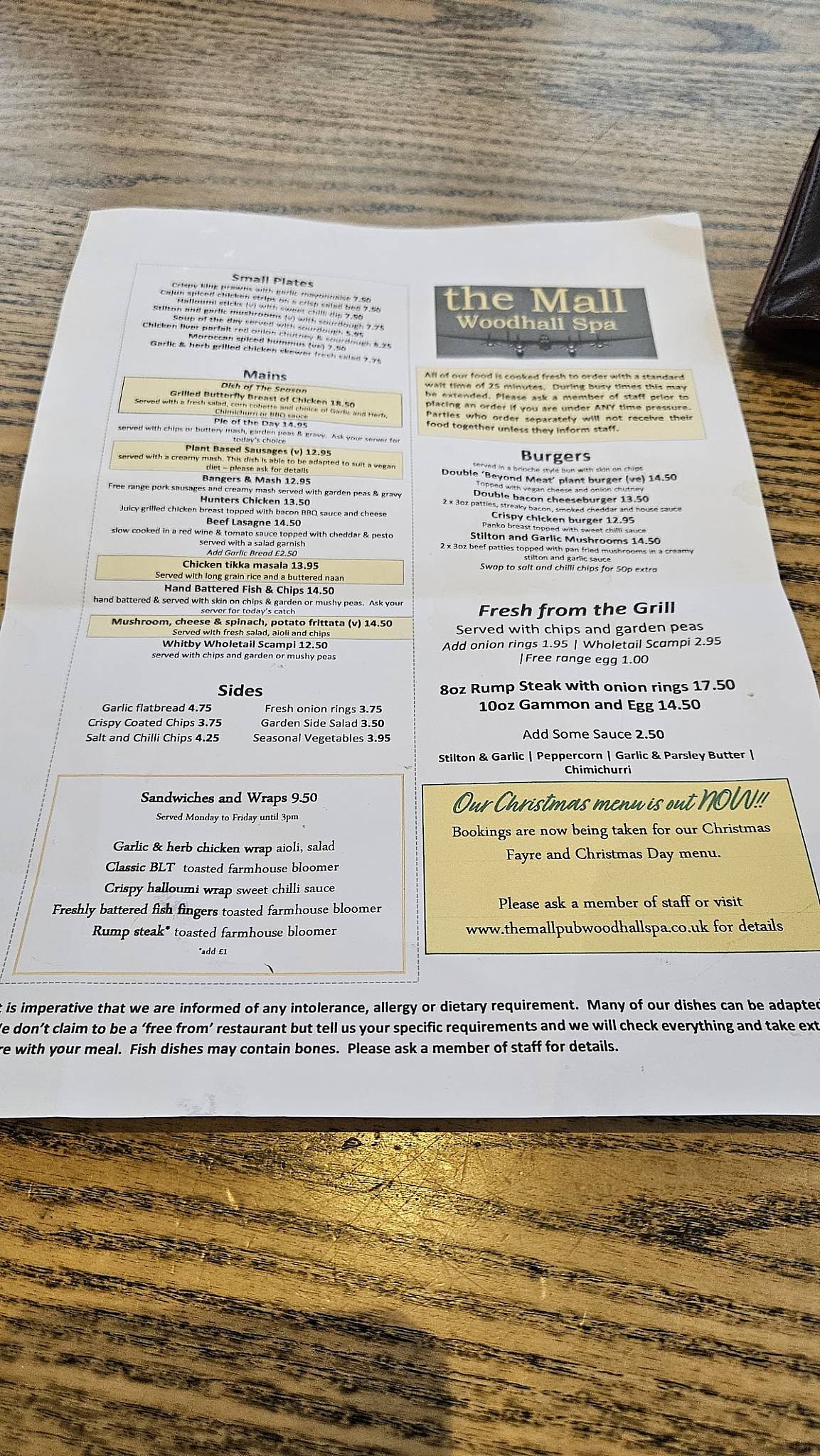 Menu at The Mall pub & bar, Woodhall Spa, Station Rd