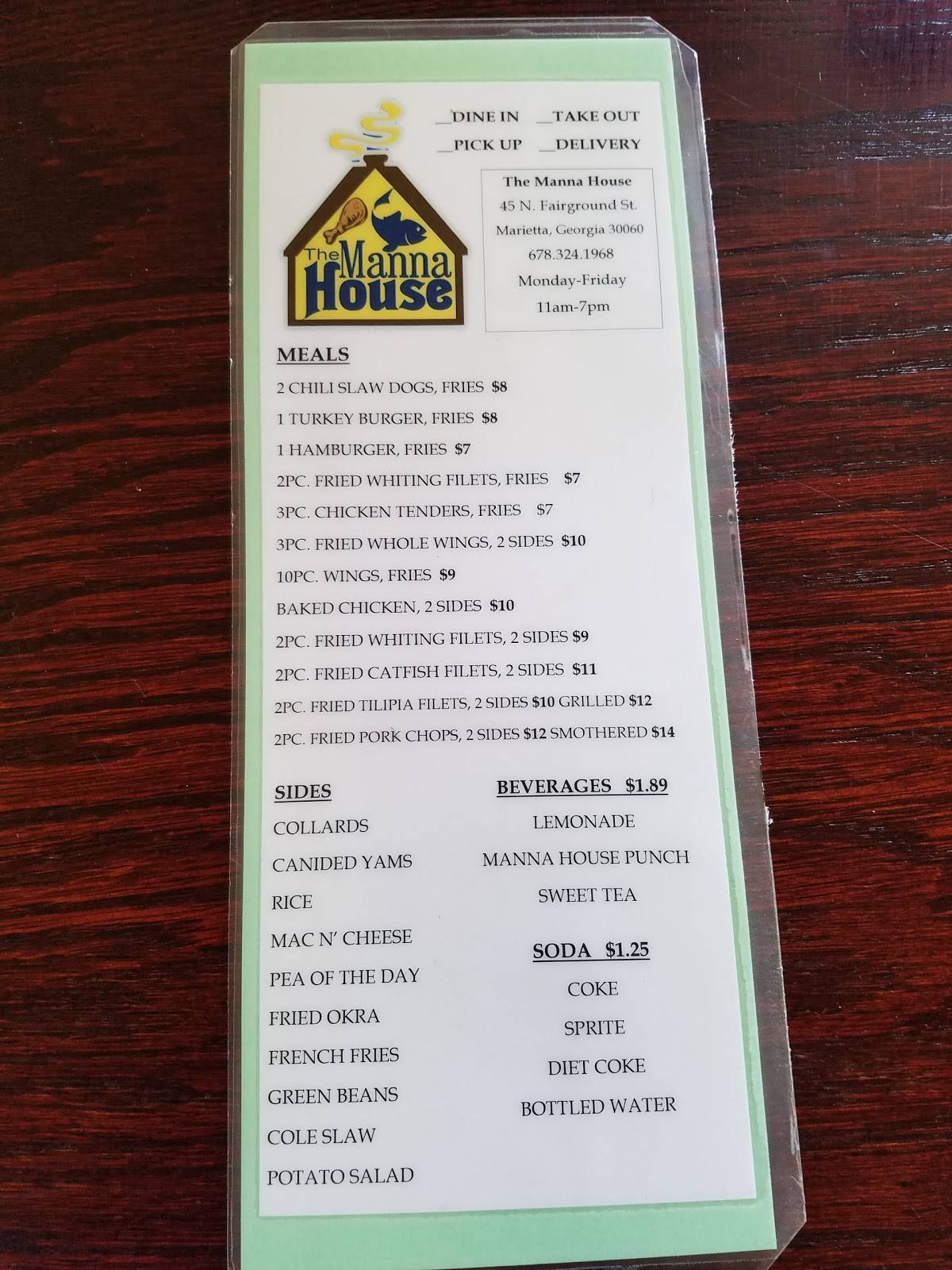 Menu at The Manna House Cafe, Marietta, 234 Windy Hill Rd