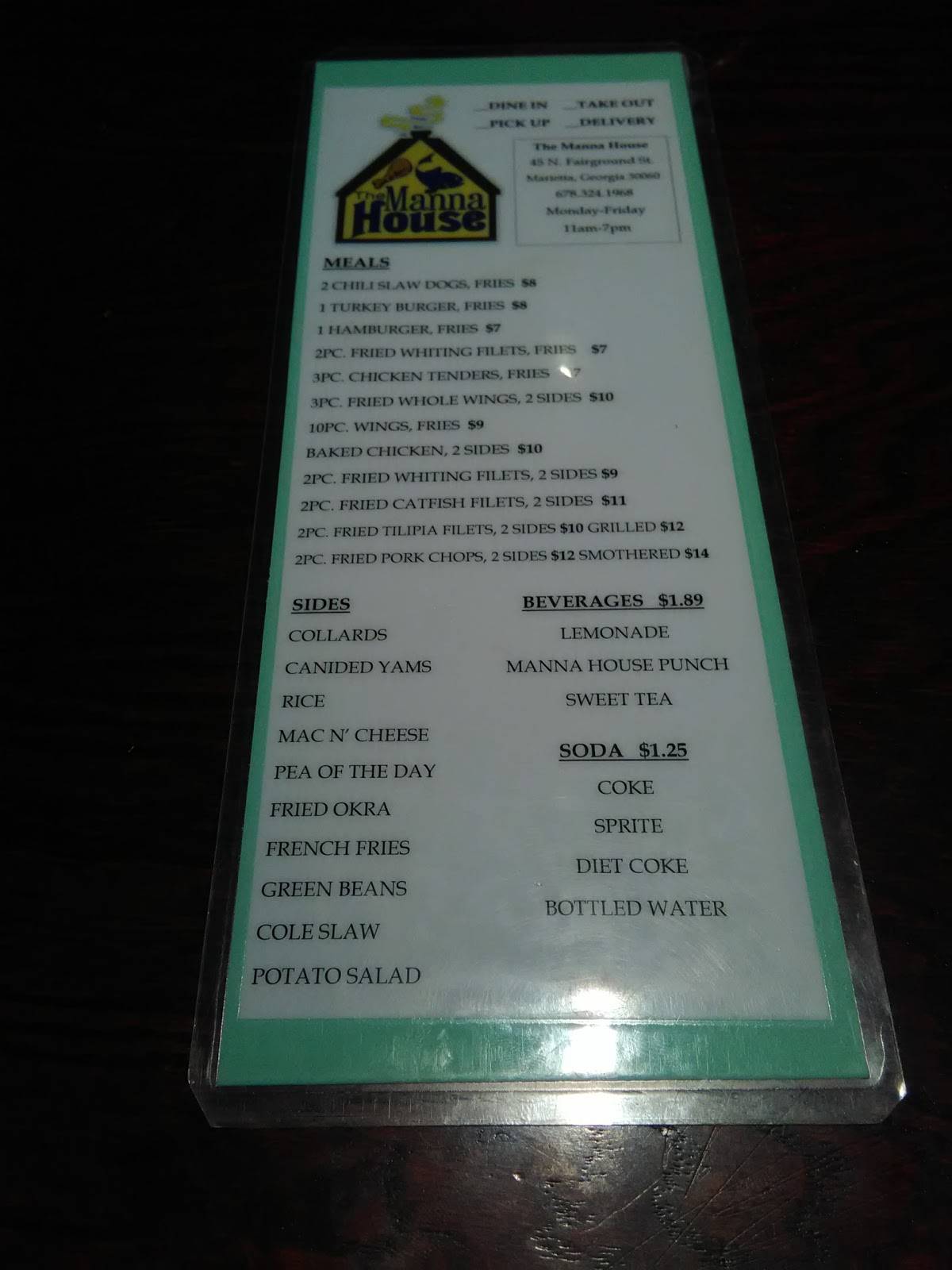 Menu at The Manna House Cafe, Marietta, 234 Windy Hill Rd