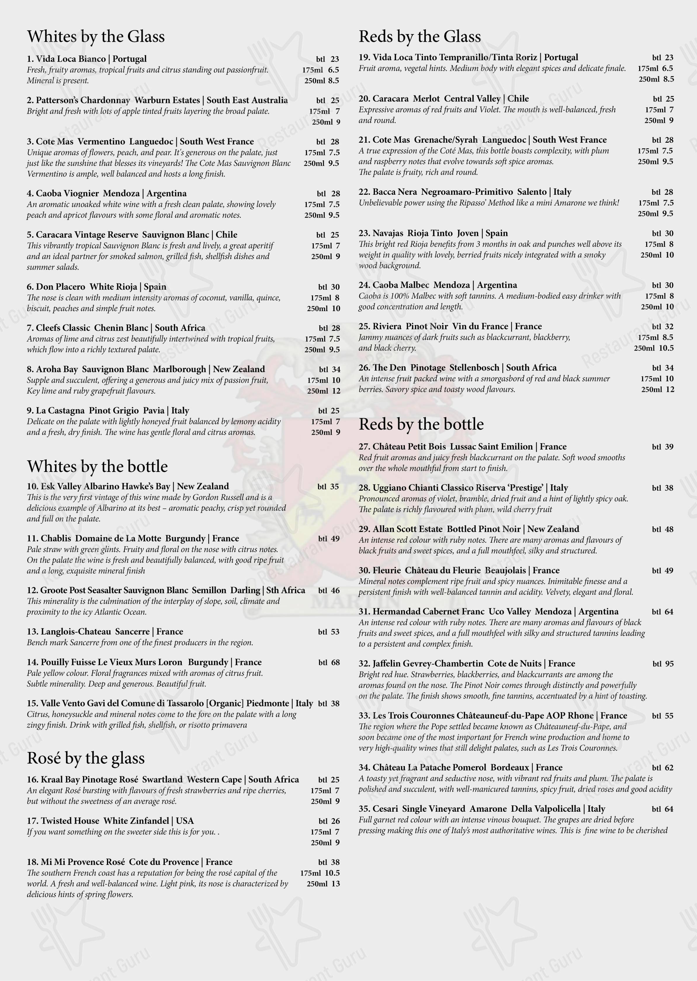 Menu at The Martins Arms pub & bar, Colston Bassett