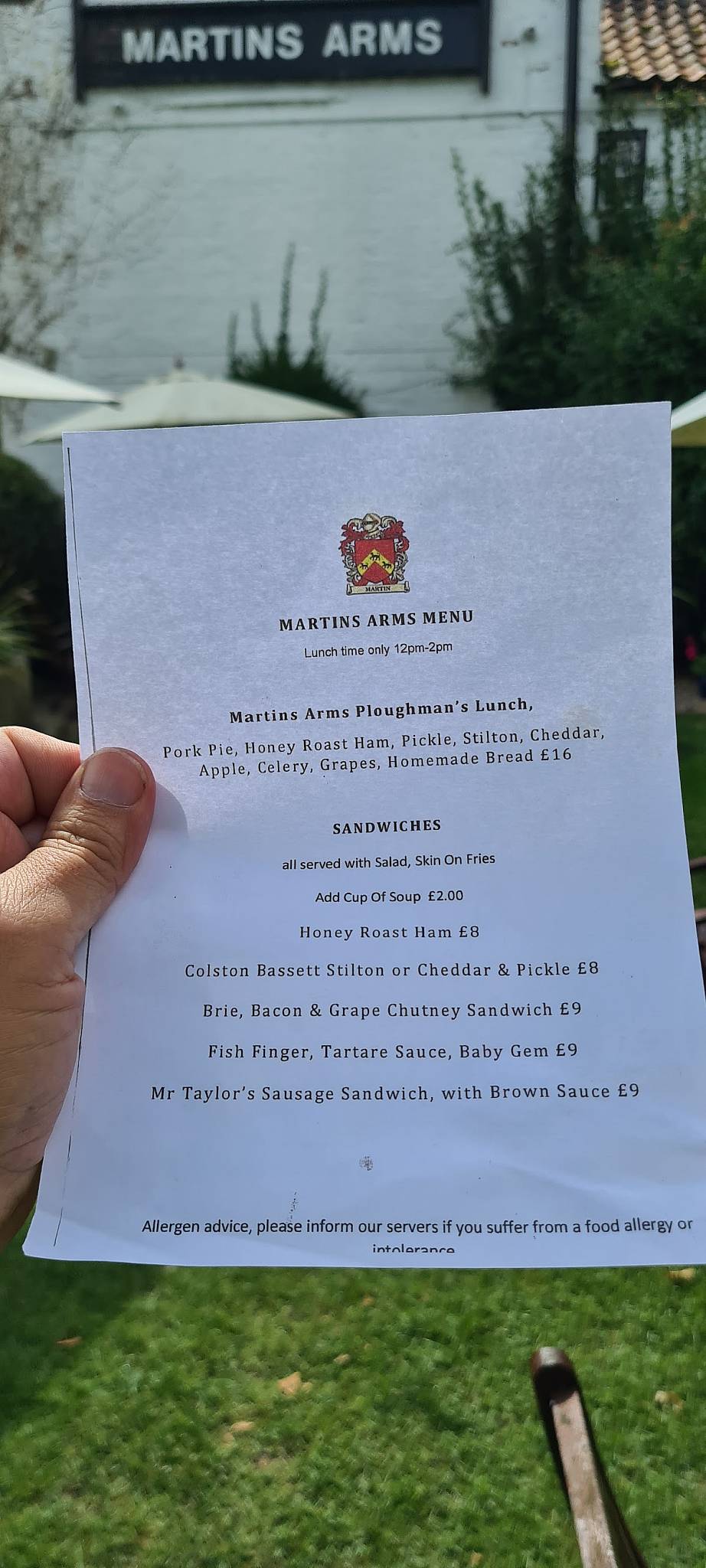 Menu at The Martins pub & bar, Colston Bassett