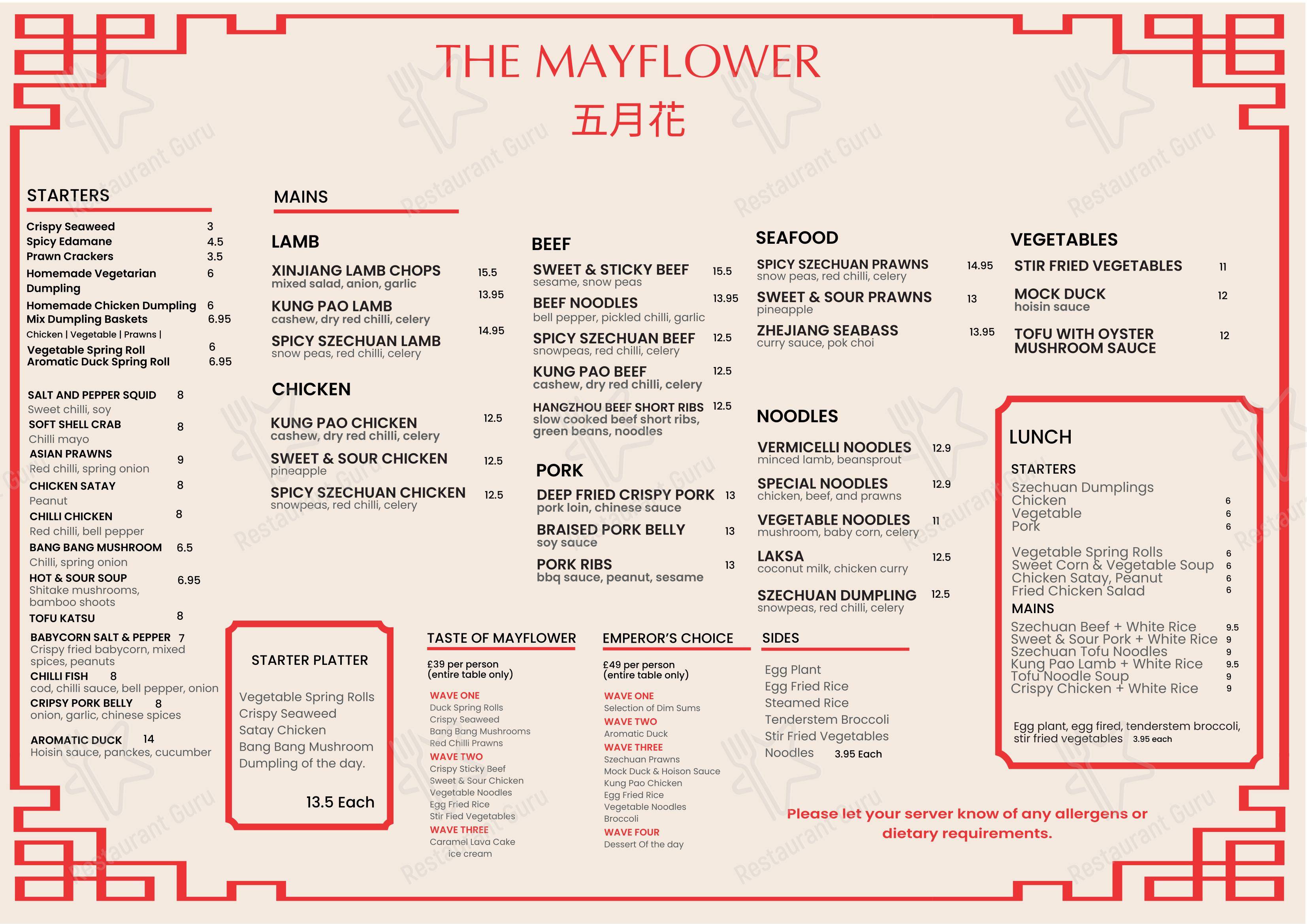 Menu at The Mayflower Restaurant, Cheltenham