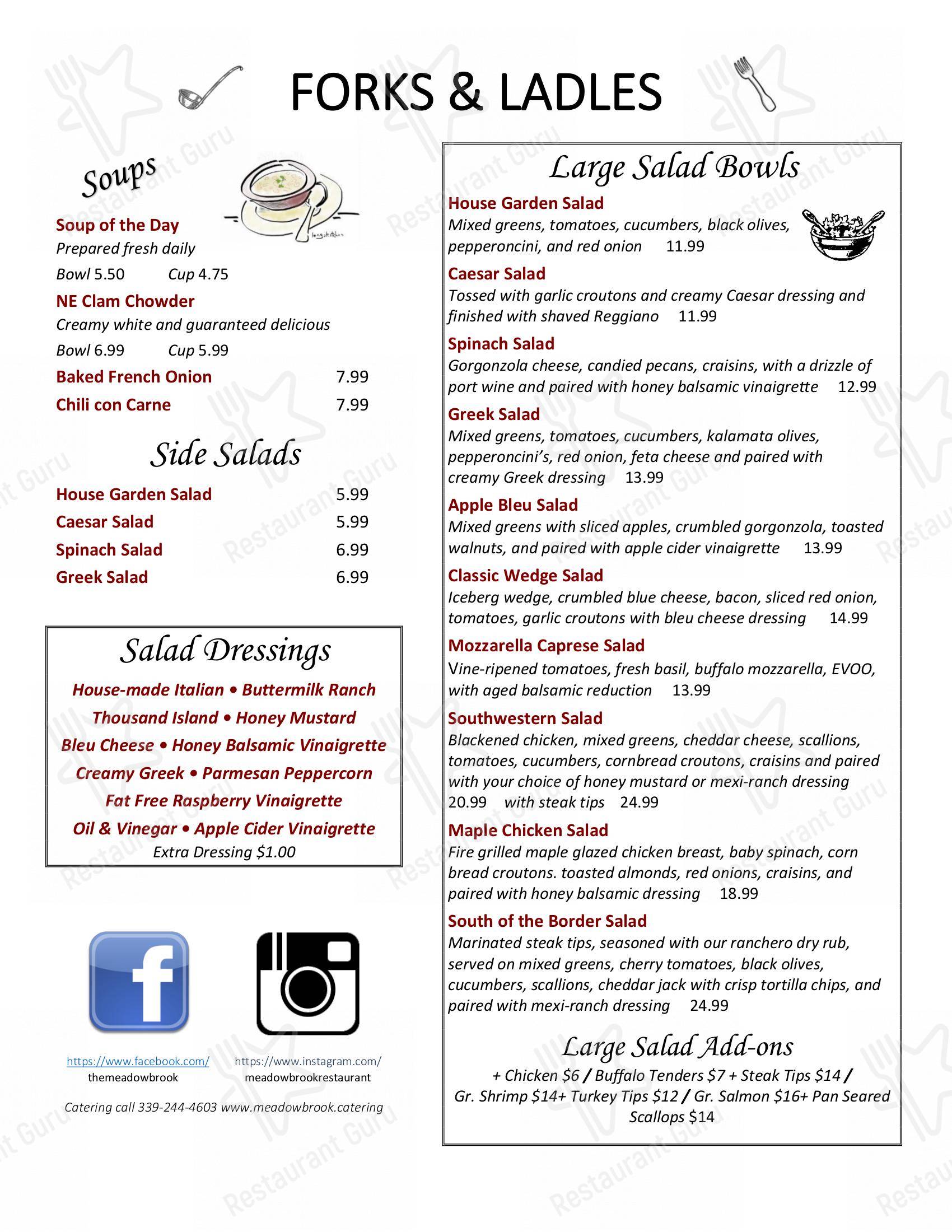 Menu at The Meadow Brook Restaurant & Functions, Hanson