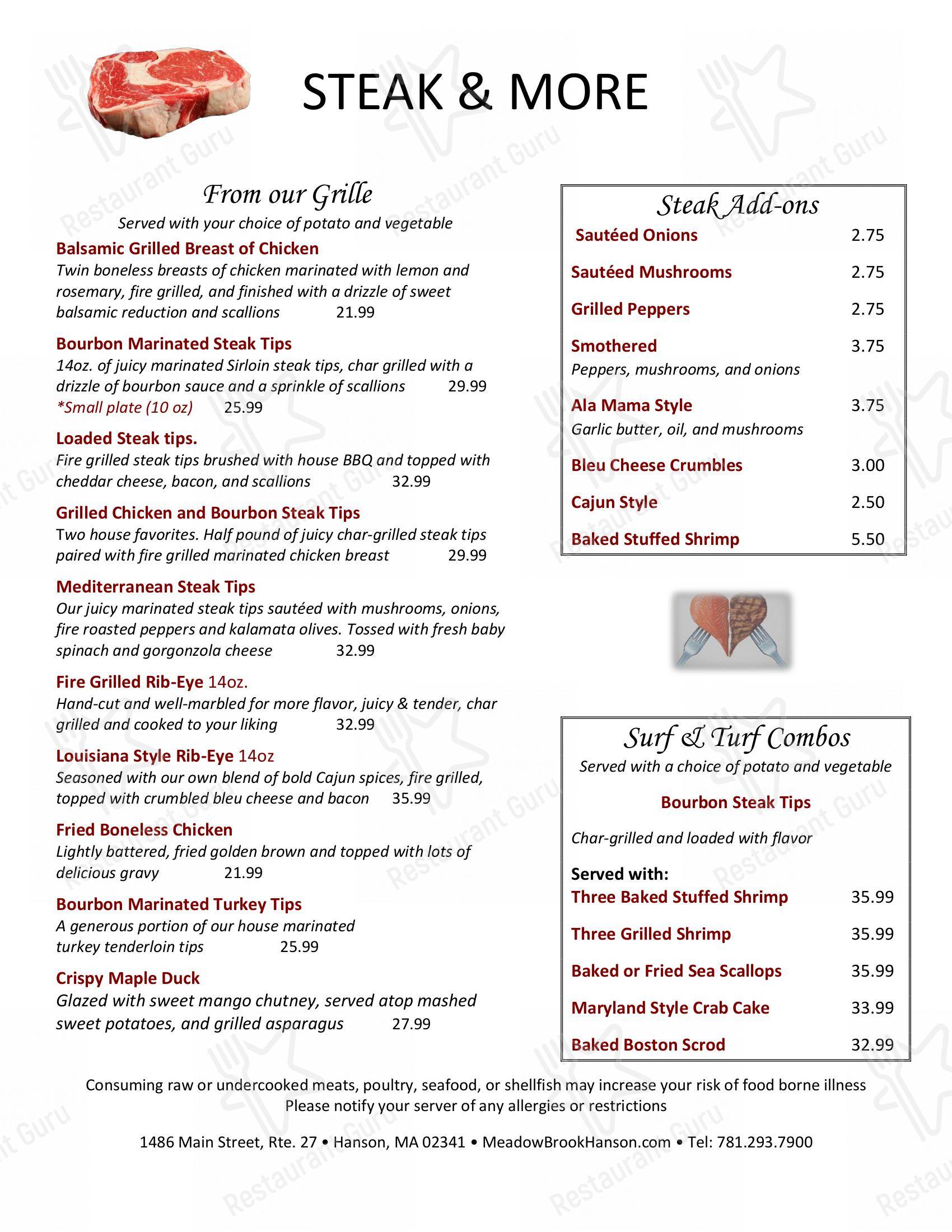 Menu at The Meadow Brook Restaurant & Functions, Hanson