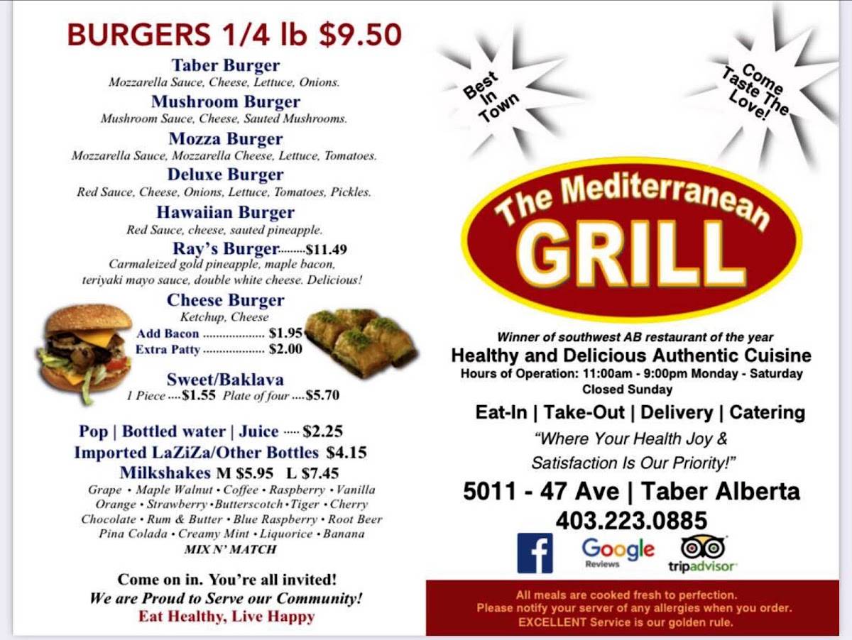 Menu at The Mediterranean Grill -Taber restaurant, Taber