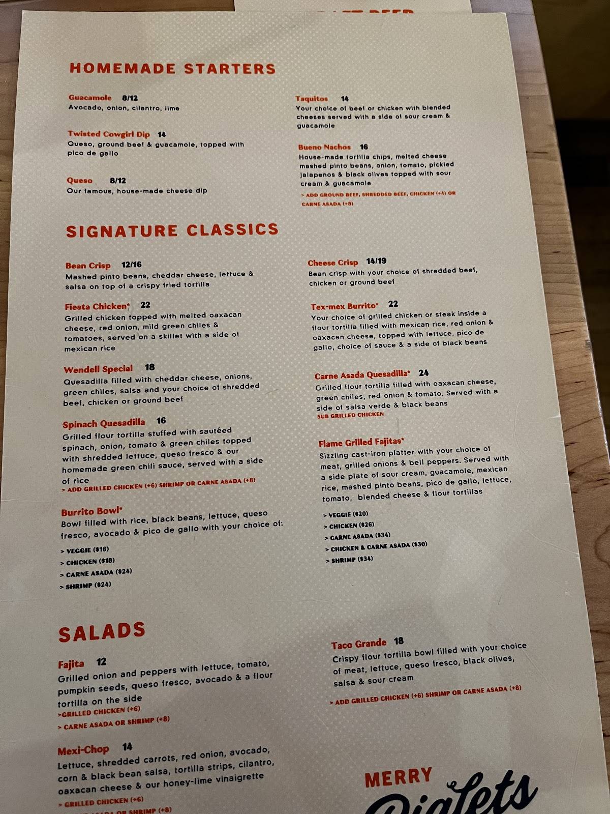 Menu at The Merry Piglets Mexican Grill restaurant, Bozeman