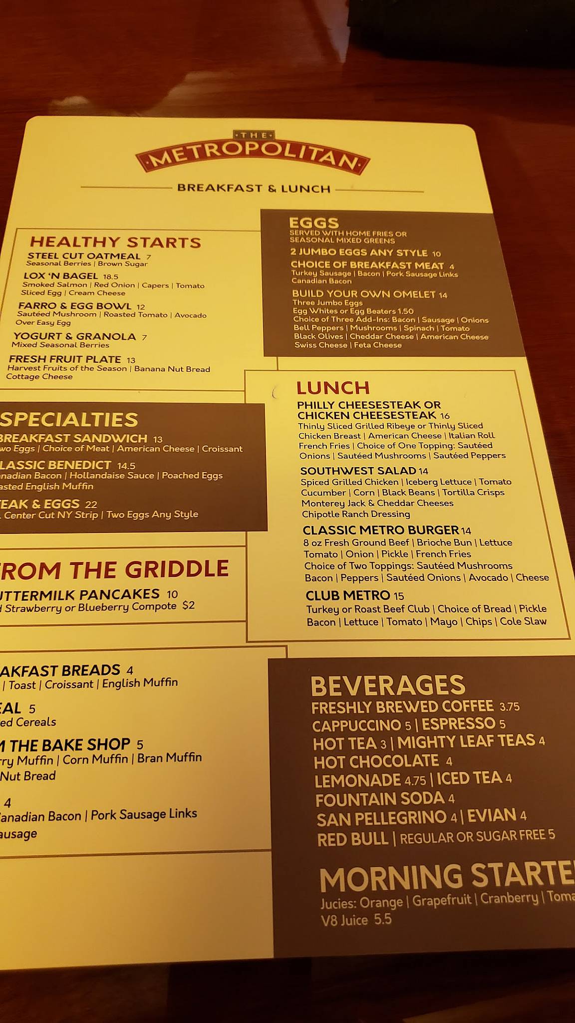 Menu at The Metropolitan restaurant, Atlantic City, Borgata Hotel