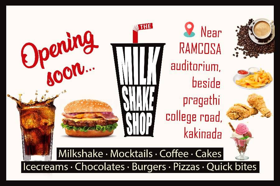 Menu at The Milkshake Shop, Kakinada, beside Pragathi College Road