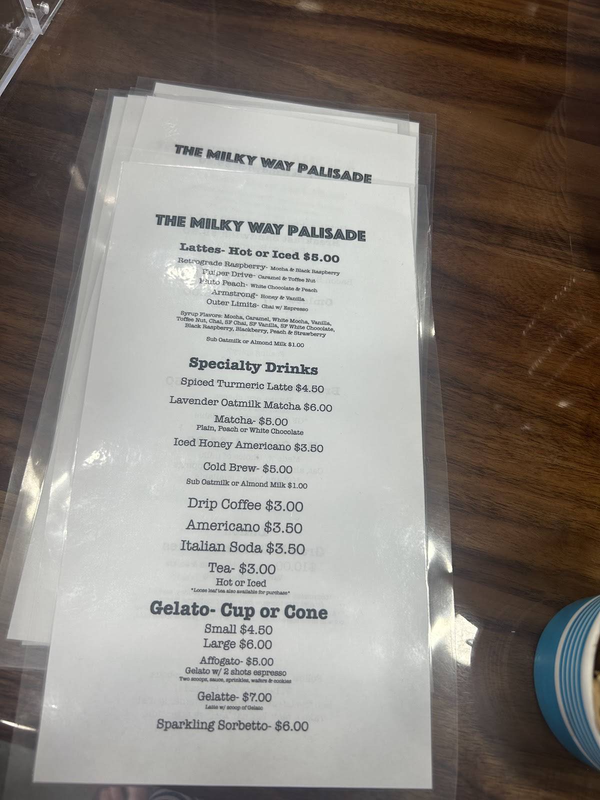 Menu at The Milky Way Palisade, Palisade