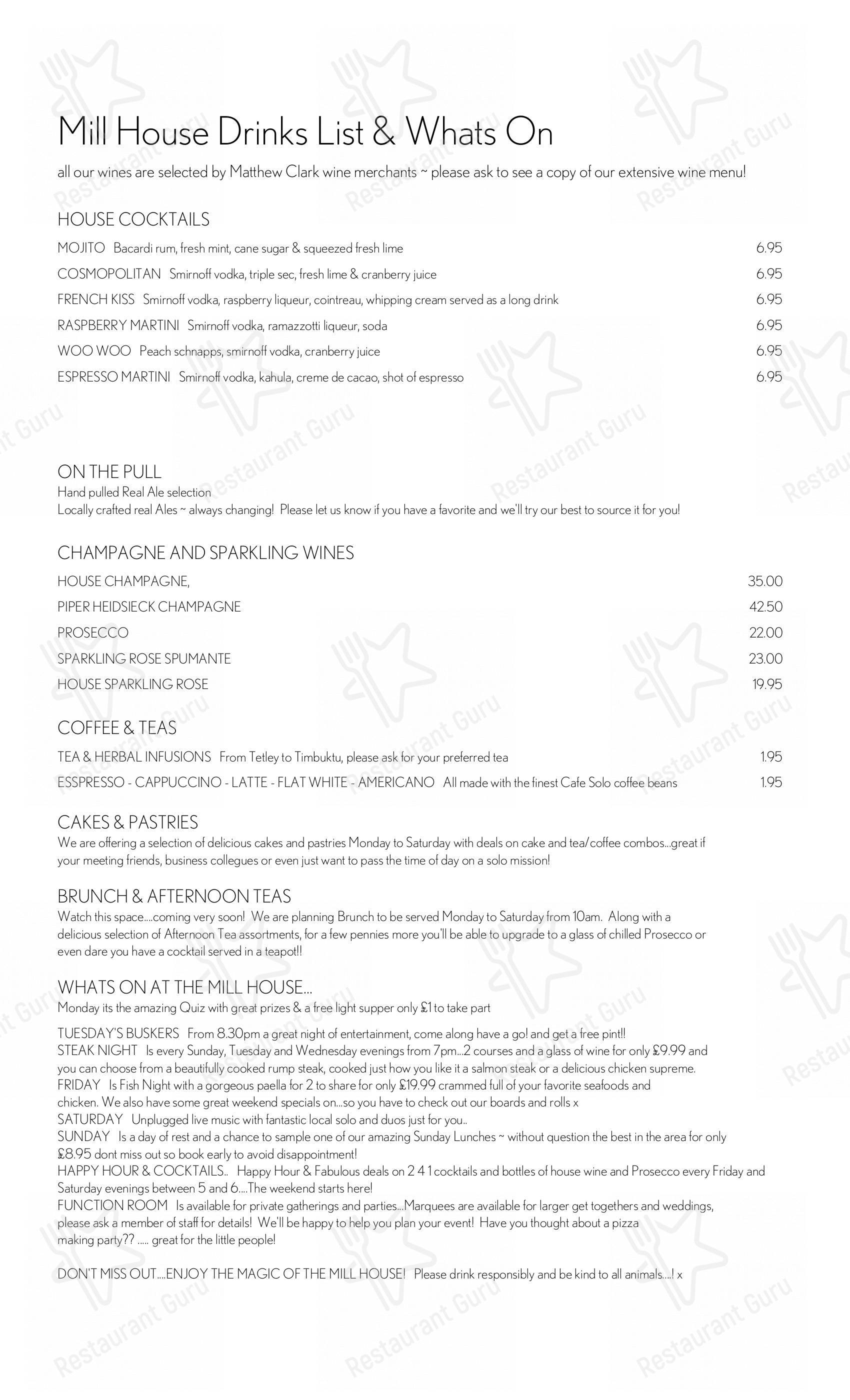 Menu at The Mill House pub & bar, Birtley