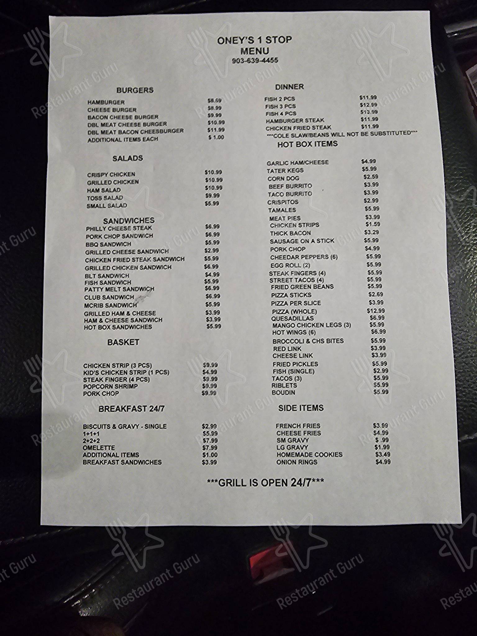 Carta del restaurante The Mill, Hughes Springs