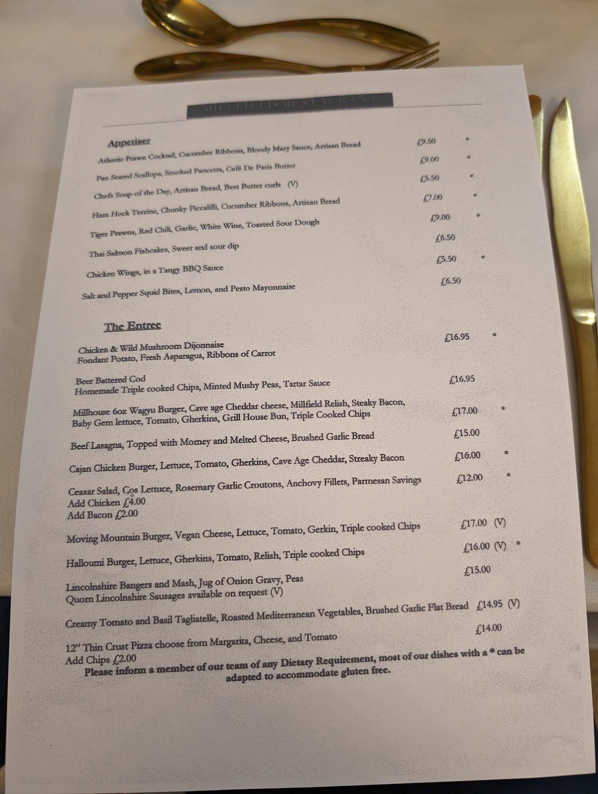 Menu at The Millfield Bar and Restaurant, Brigg