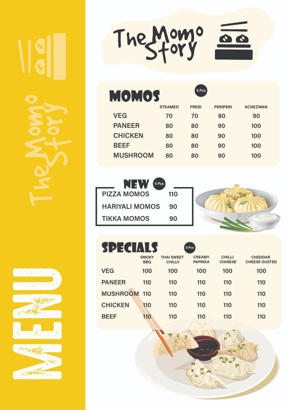 Menu at The Momo Story, Kottayam