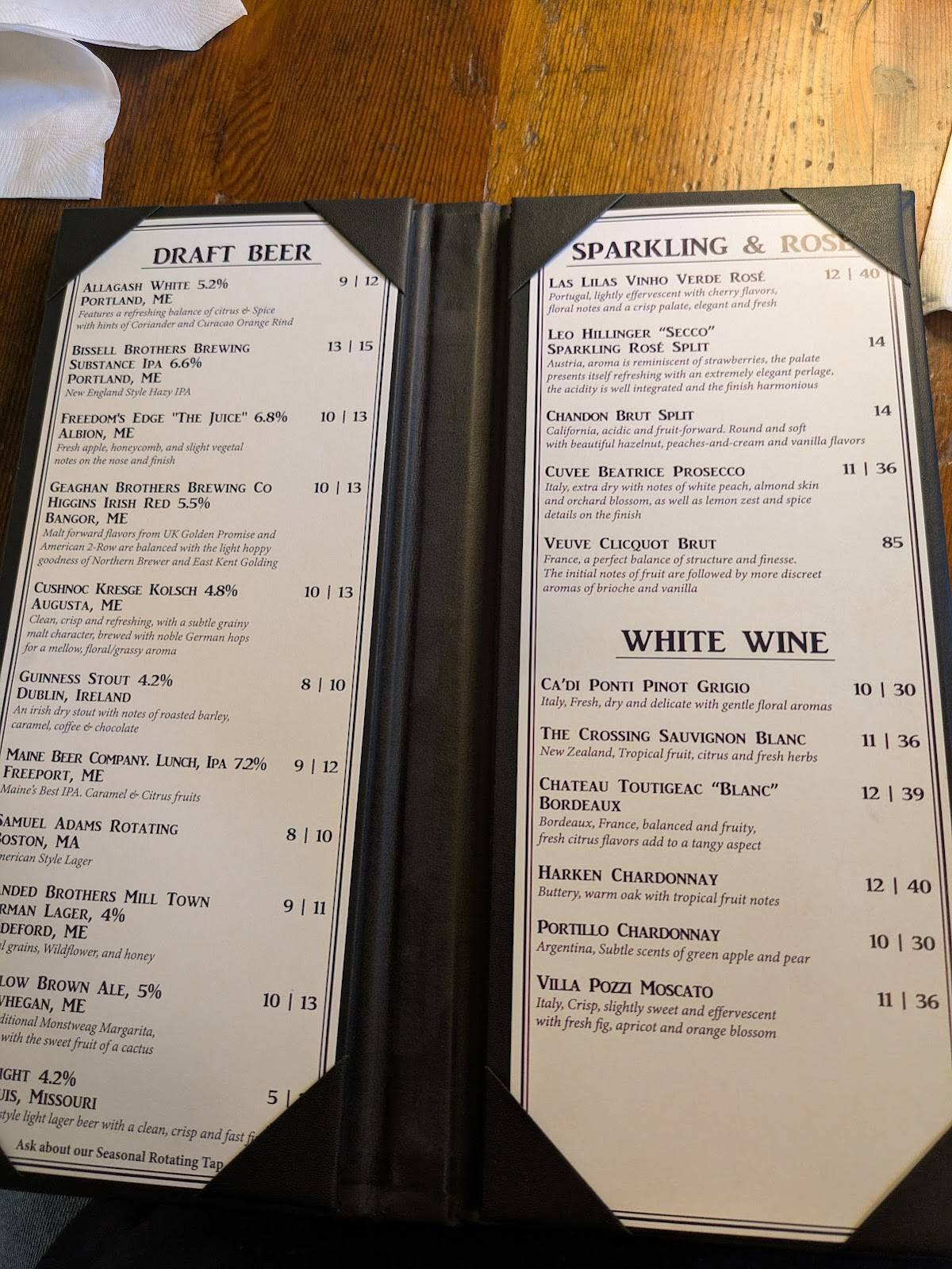 Menu at The Montsweag Restaurant, Woolwich, 942 US-1
