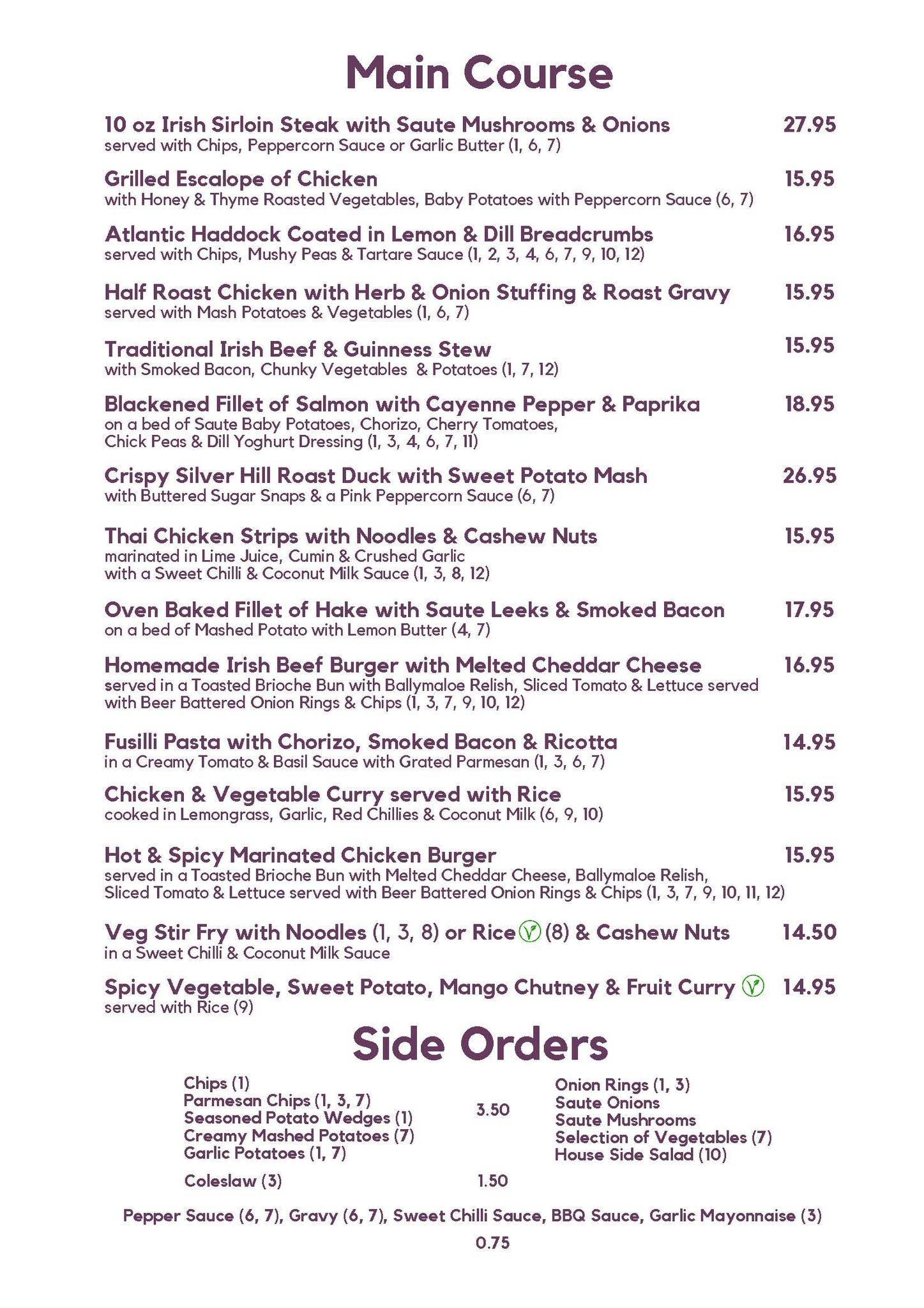 Menu at The Mulberry at Radisson Blu, Letterkenny pub & bar, Letterkenny