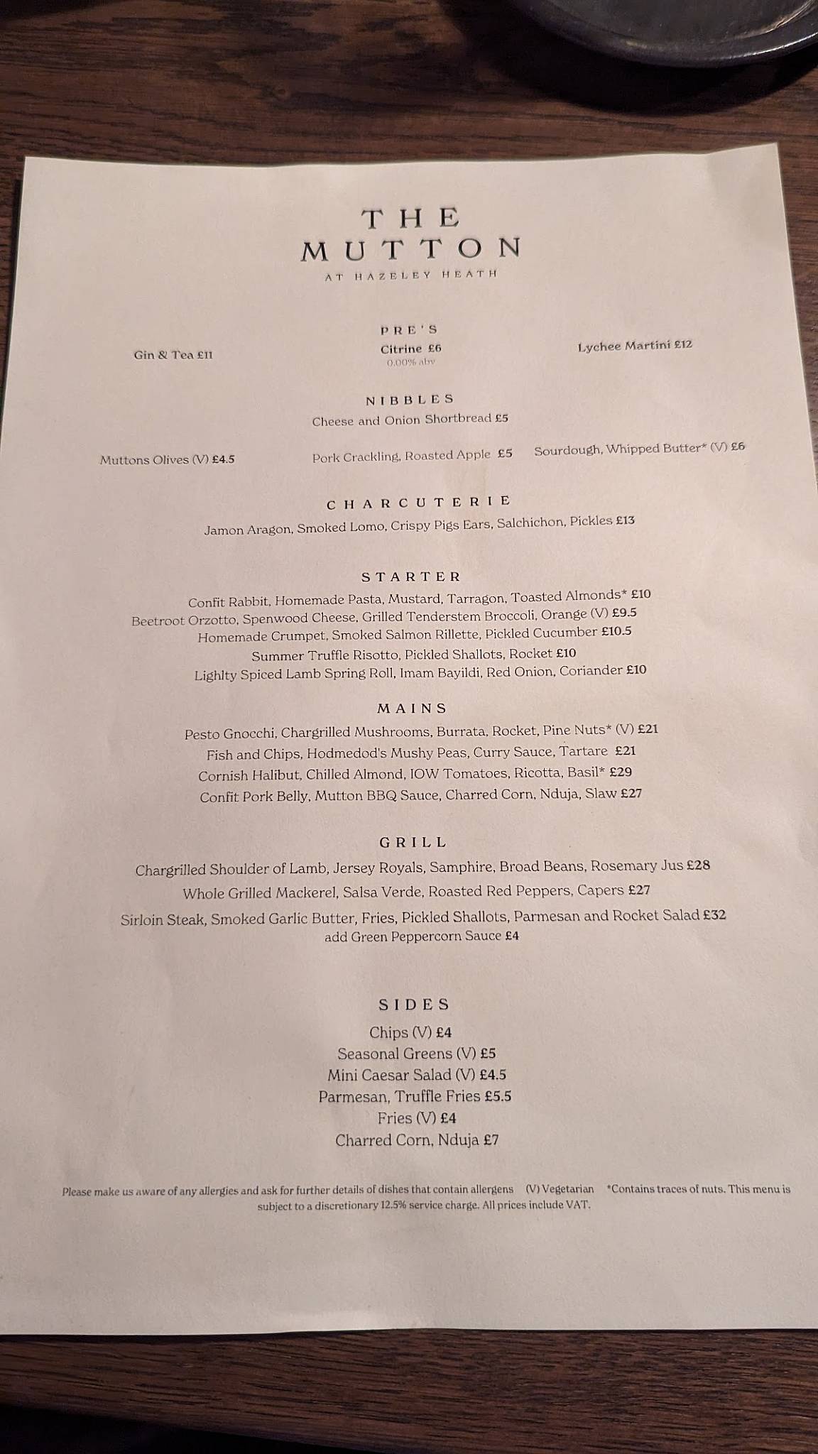 Menu at The Mutton at Hazeley Heath pub & bar, Hook, The Mutton