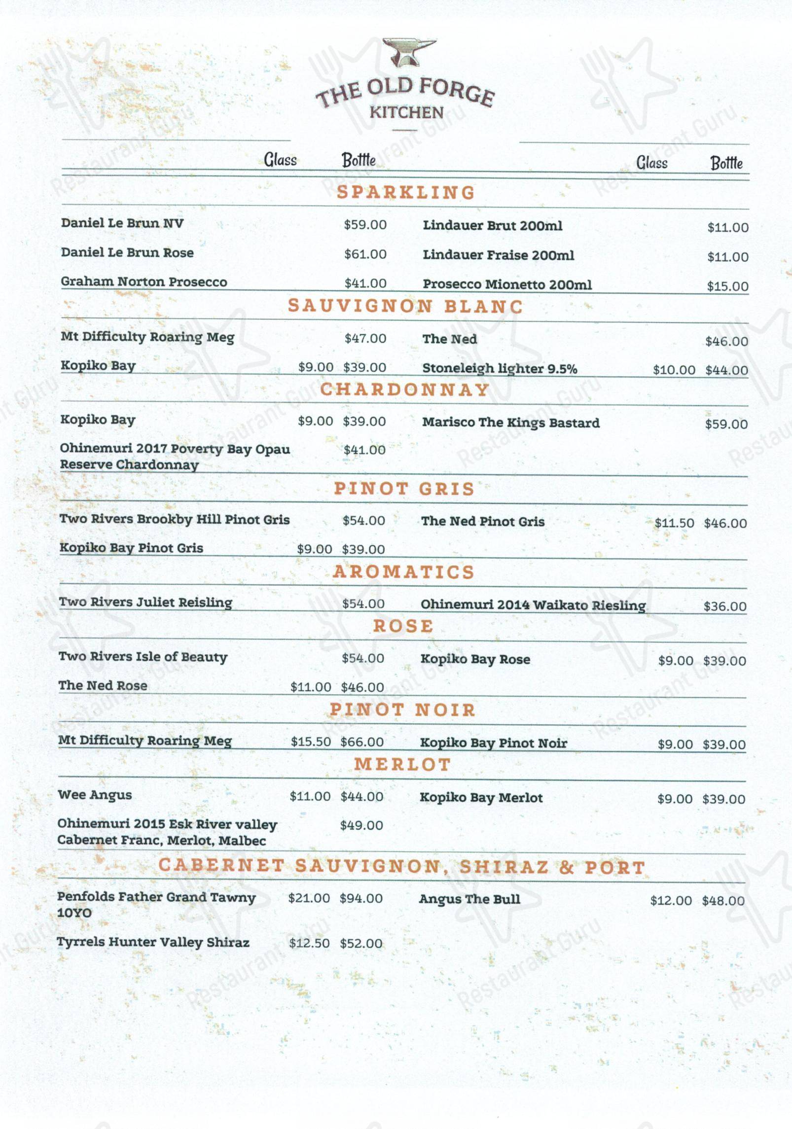 Menu at The Old Forge Kitchen cafe, Te Aroha West