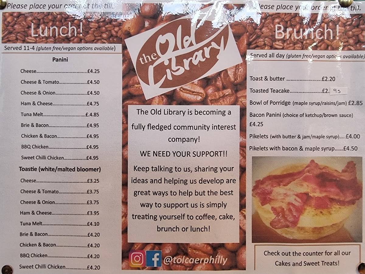 Menu at The Old Library Community Cafe, Caerphilly